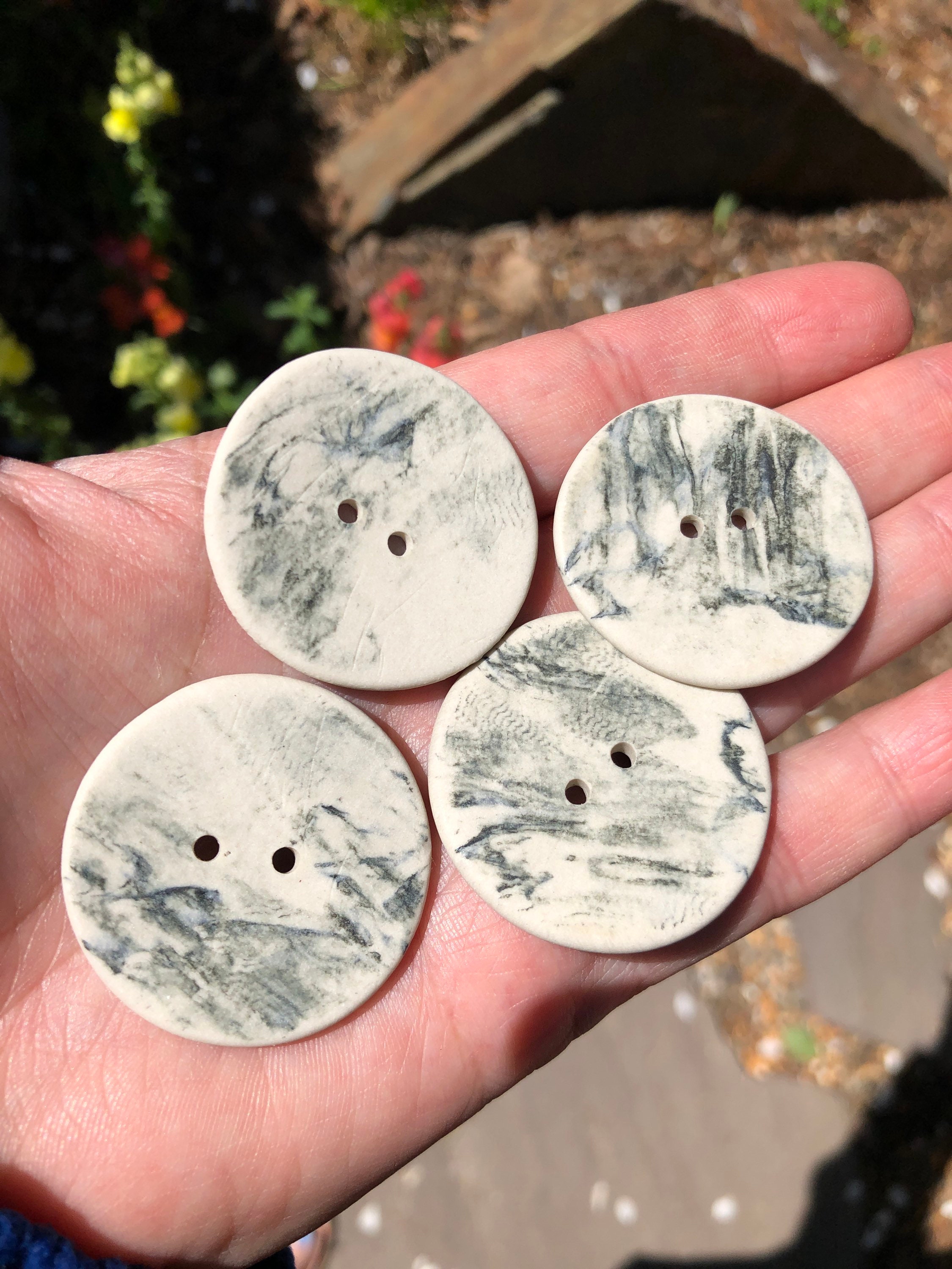 4 Smoke Porcelain Buttons-set of 4-Artisan buttons-handpainted buttons ...