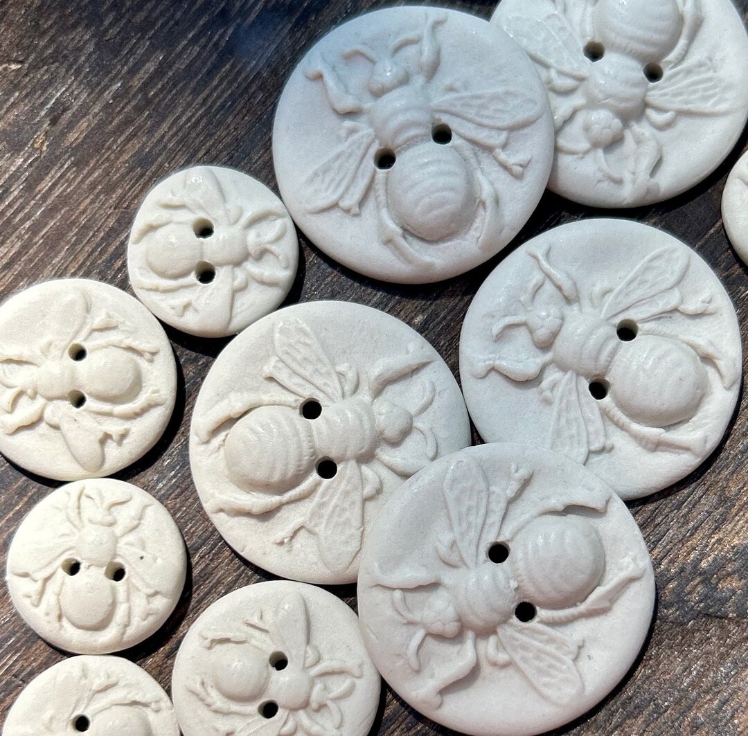 Porcelain Bee Buttons-artisan Buttons-porcelain Button-handcrafted Bee ...
