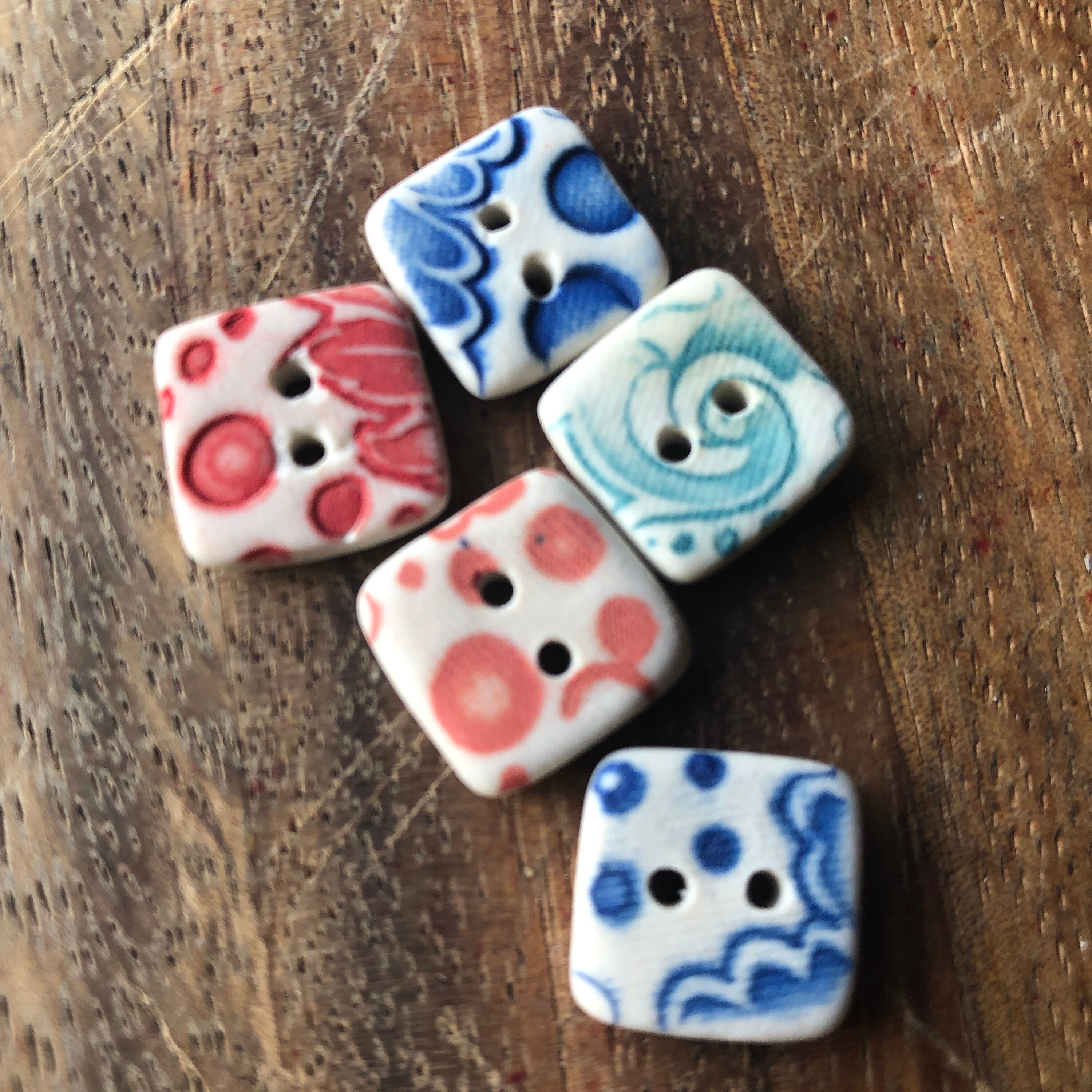 5 Delft Porcelain Square Buttons-Artisan Handmade buttons multicolor ...