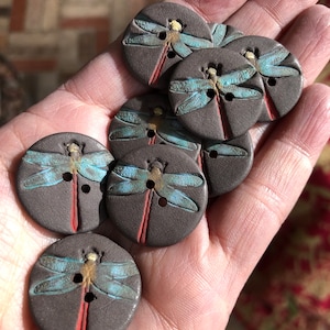 Dragonfly Artisan Buttons-hand-painted Dragonfly Buttons-pottery Button ...