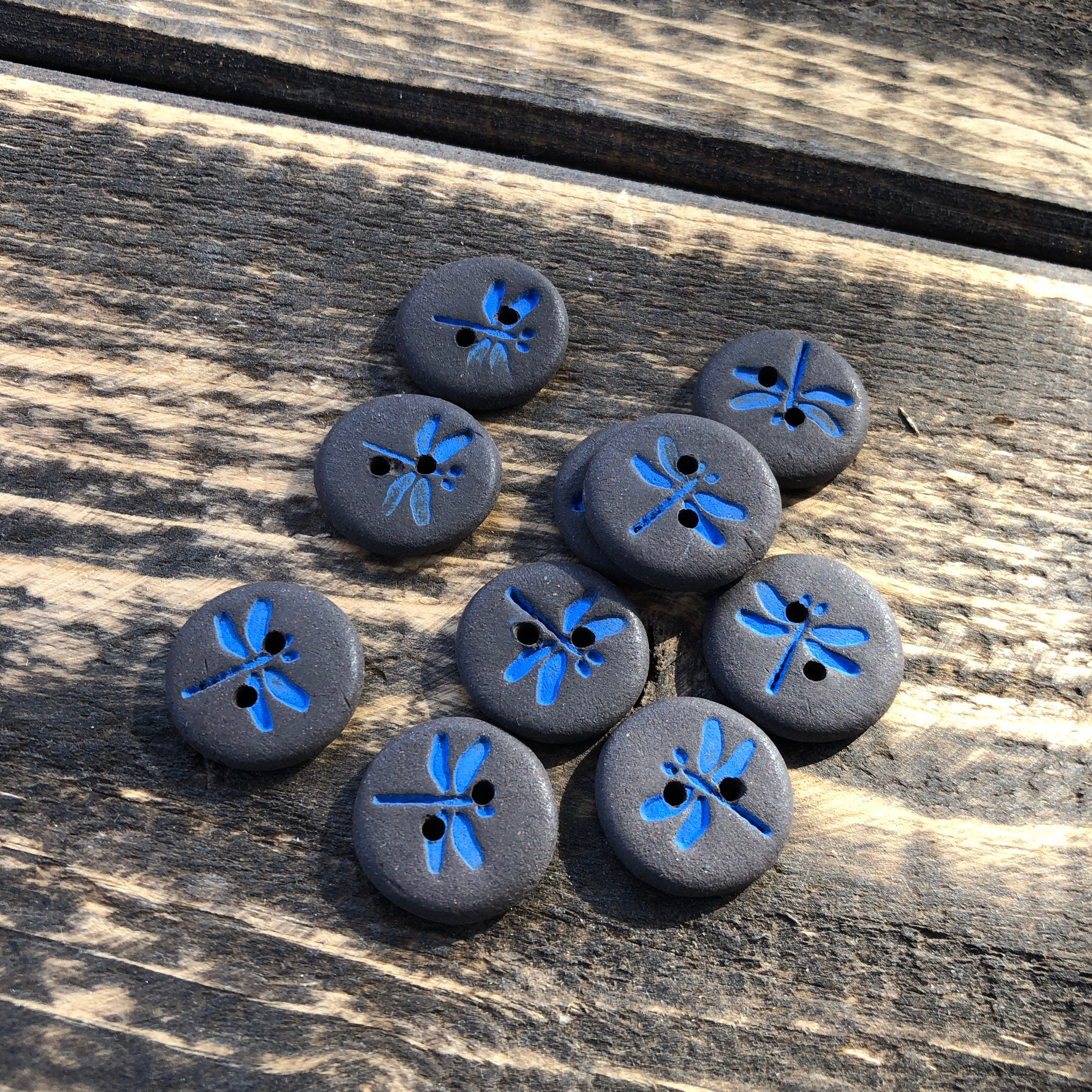 Set of 10 dragonfly handmade ceramic buttons-blue buttons-Artisan Hand ...