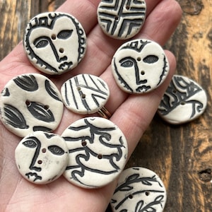 Artisan Hand Made Buttons-porcelain Buttons Button-funky Button-white ...