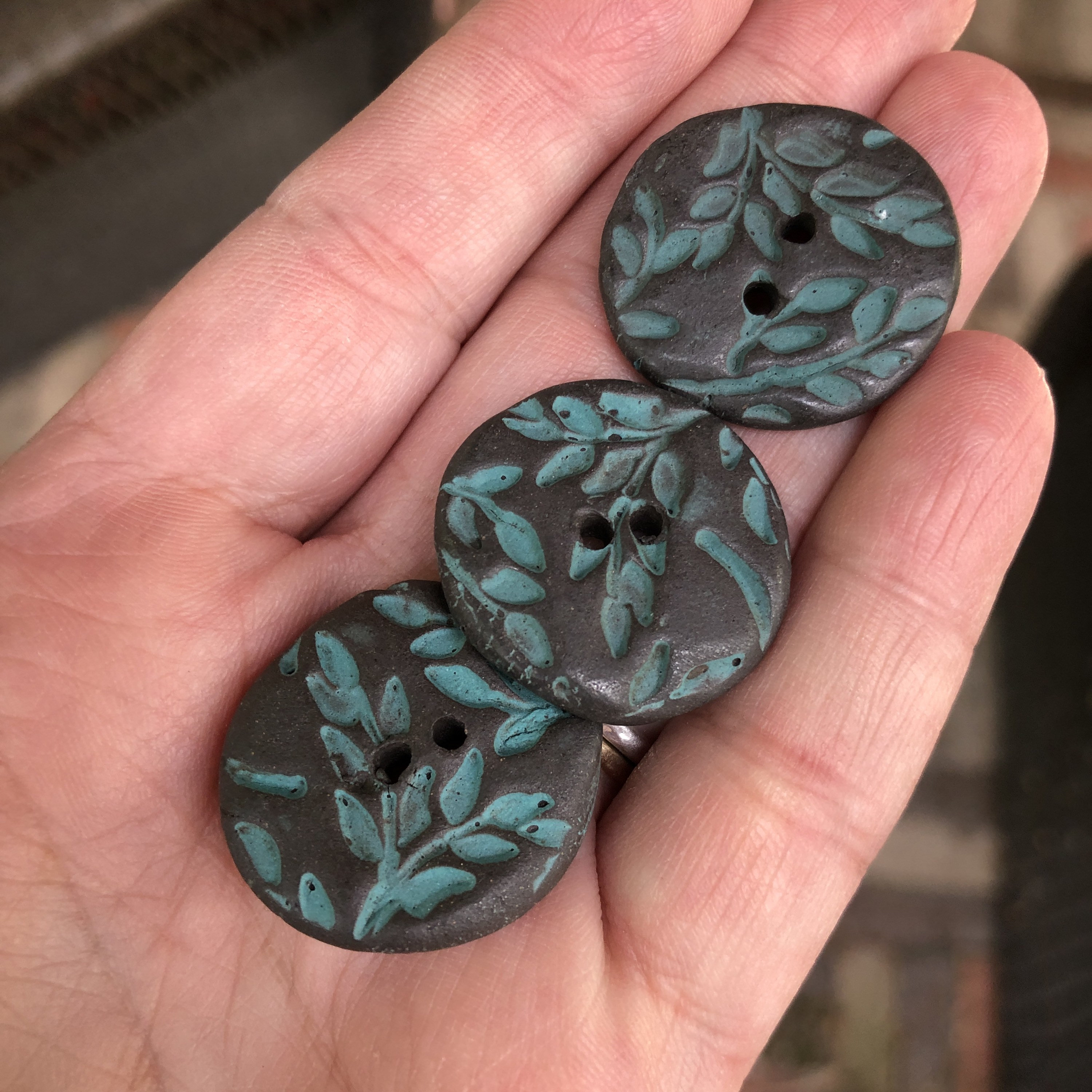 3 Vine Turquoise Buttons-Rustic Buttons-Hand painted button-Handmade ...