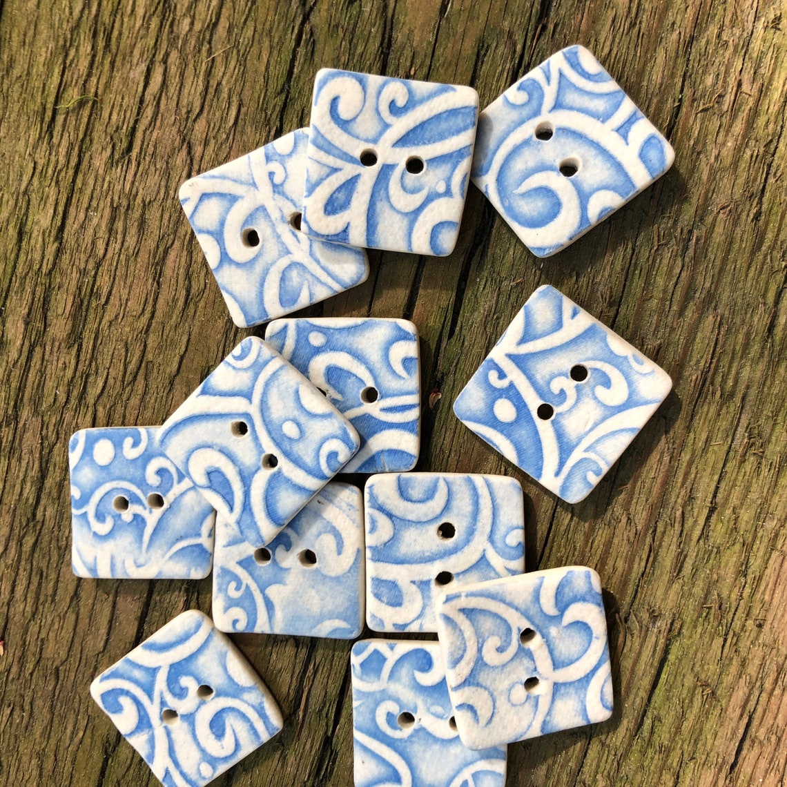 Wedge Square Artisan Porcelain Buttons-handmade Buttons-delft Buttons ...