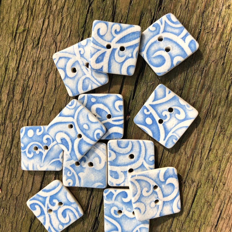 Wedge Square Artisan Porcelain Buttons-handmade Buttons-delft Buttons ...