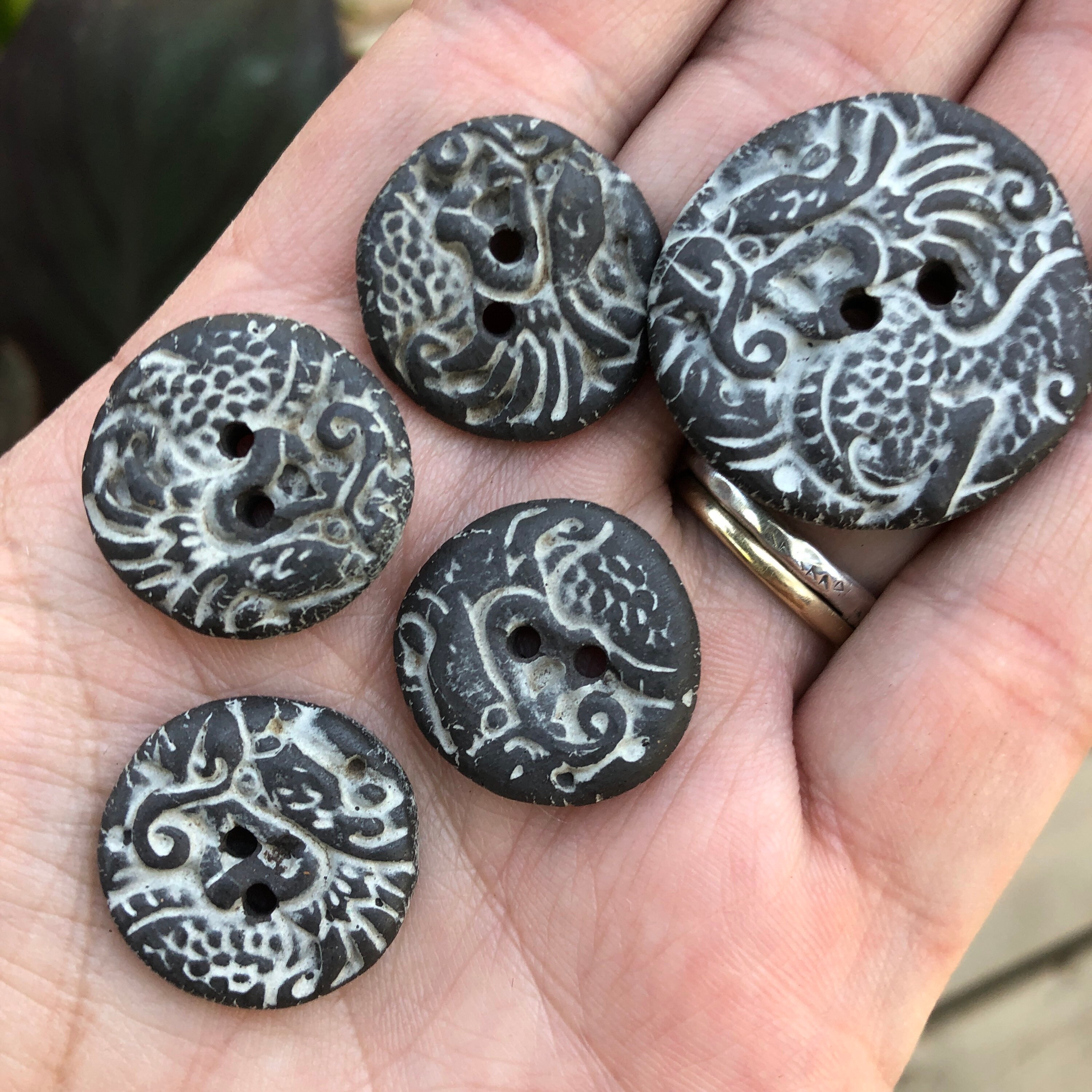 White Dragon Embossed Artisan Buttons-set of 5-Statement Buttons ...