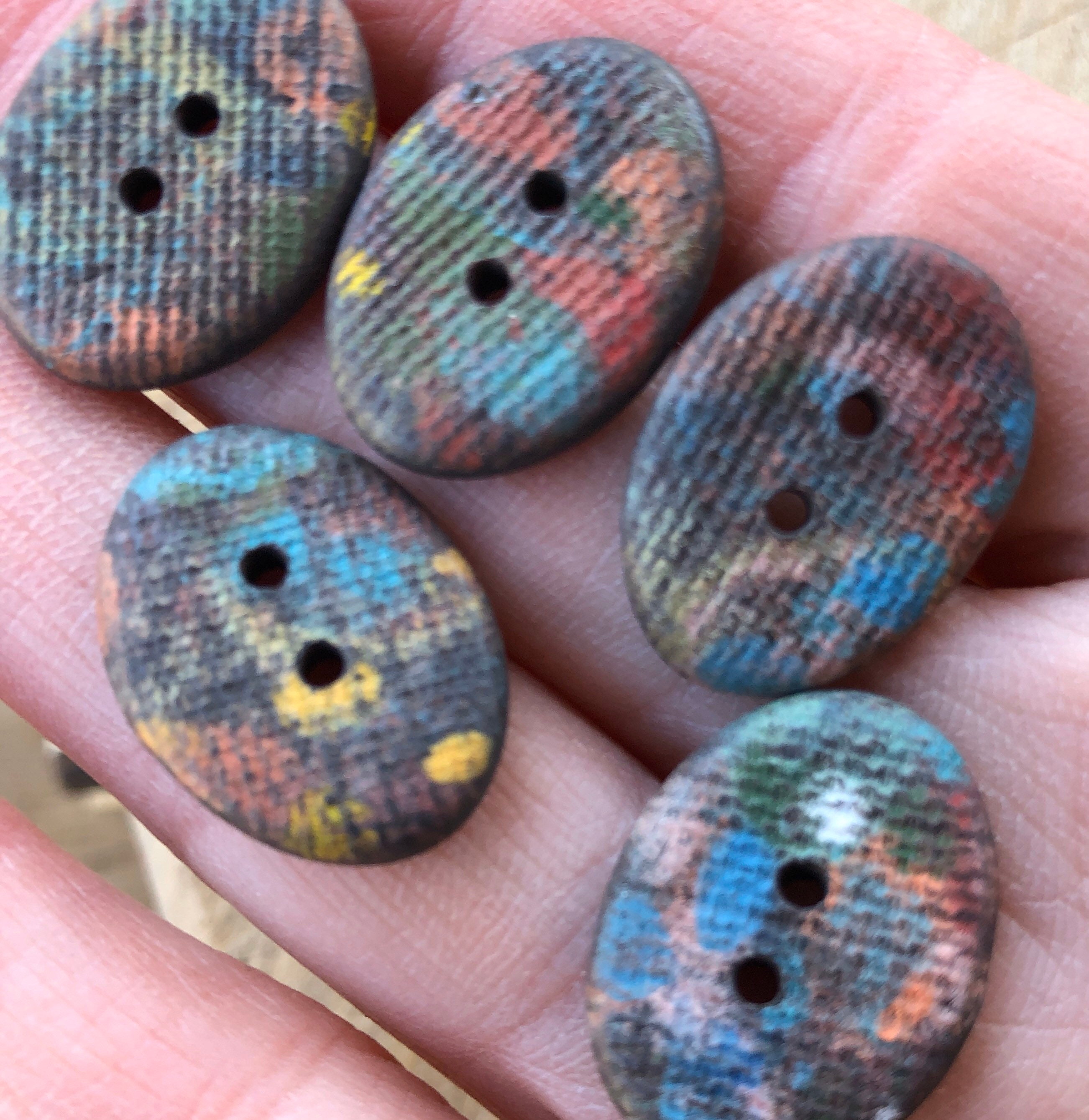 Set of 5-Oval Artisan Handpainted Buttons-Ceramic Buttons-Artisan ...