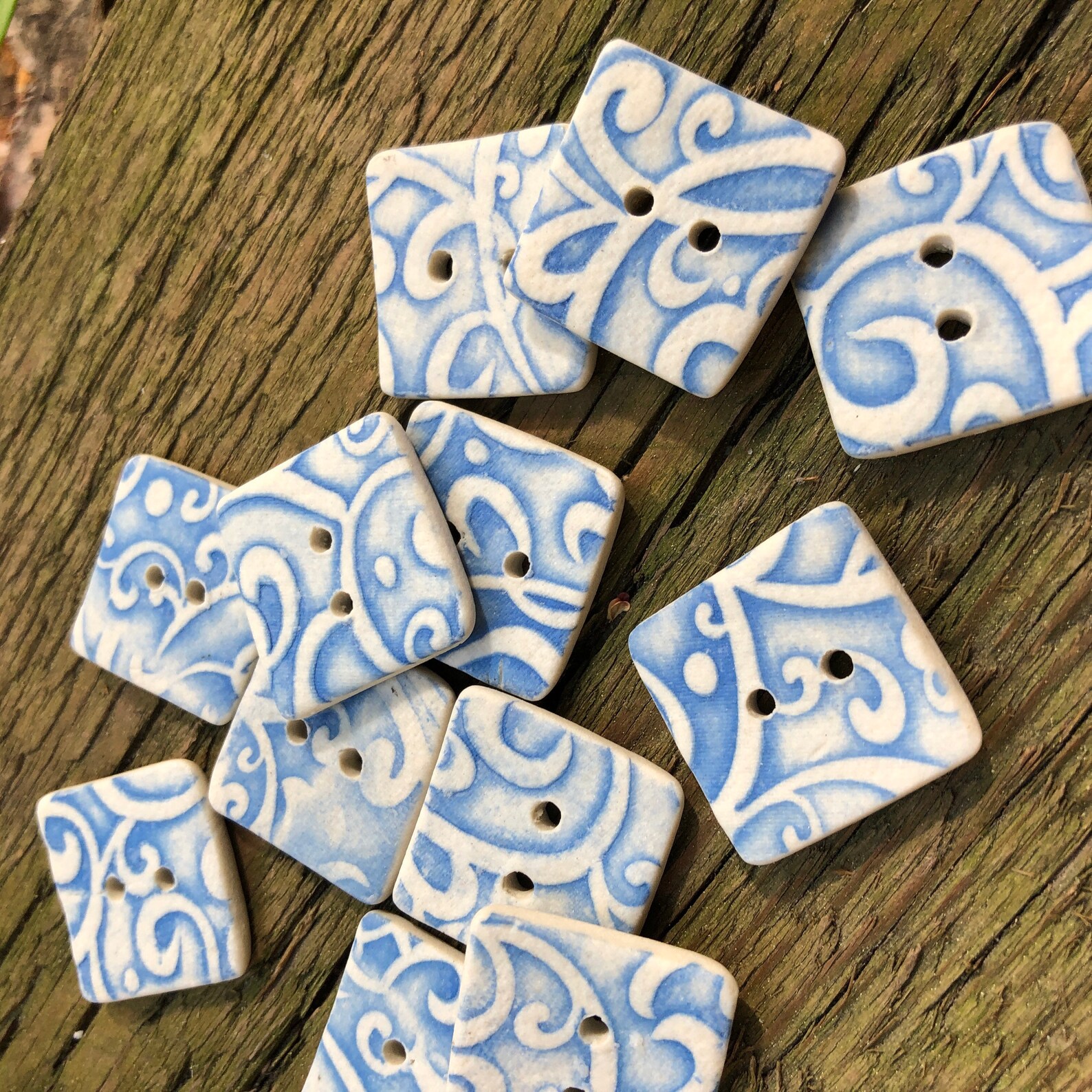Wedge Square Artisan Porcelain Buttons-handmade Buttons-delft Buttons ...