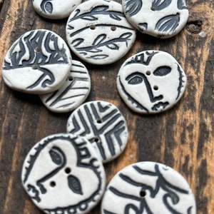 Artisan Hand Made Buttons-porcelain Buttons Button-funky Button-white ...