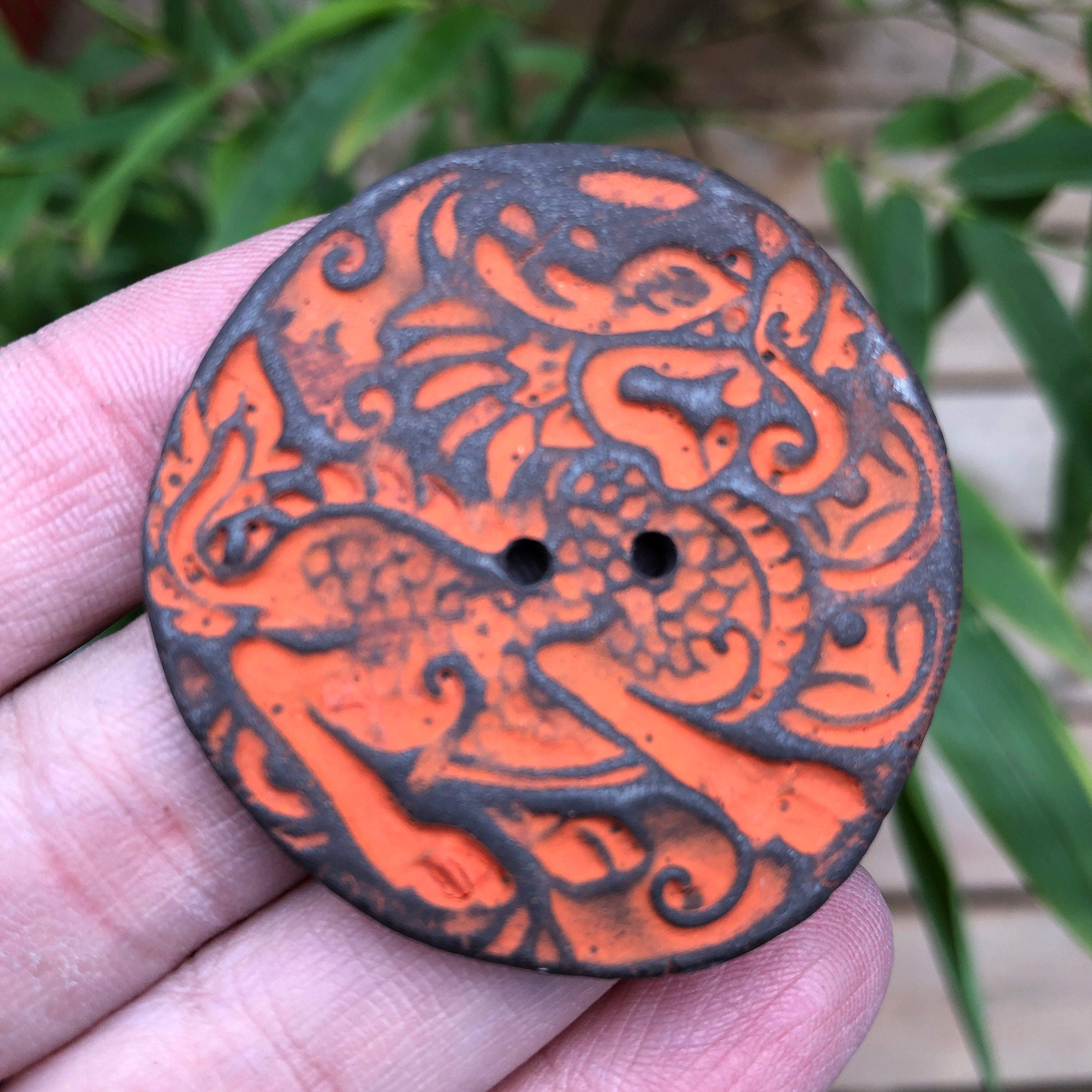 Fiery Orange Dragon Button-Artisan Button-embossed dragon-ceramic ...