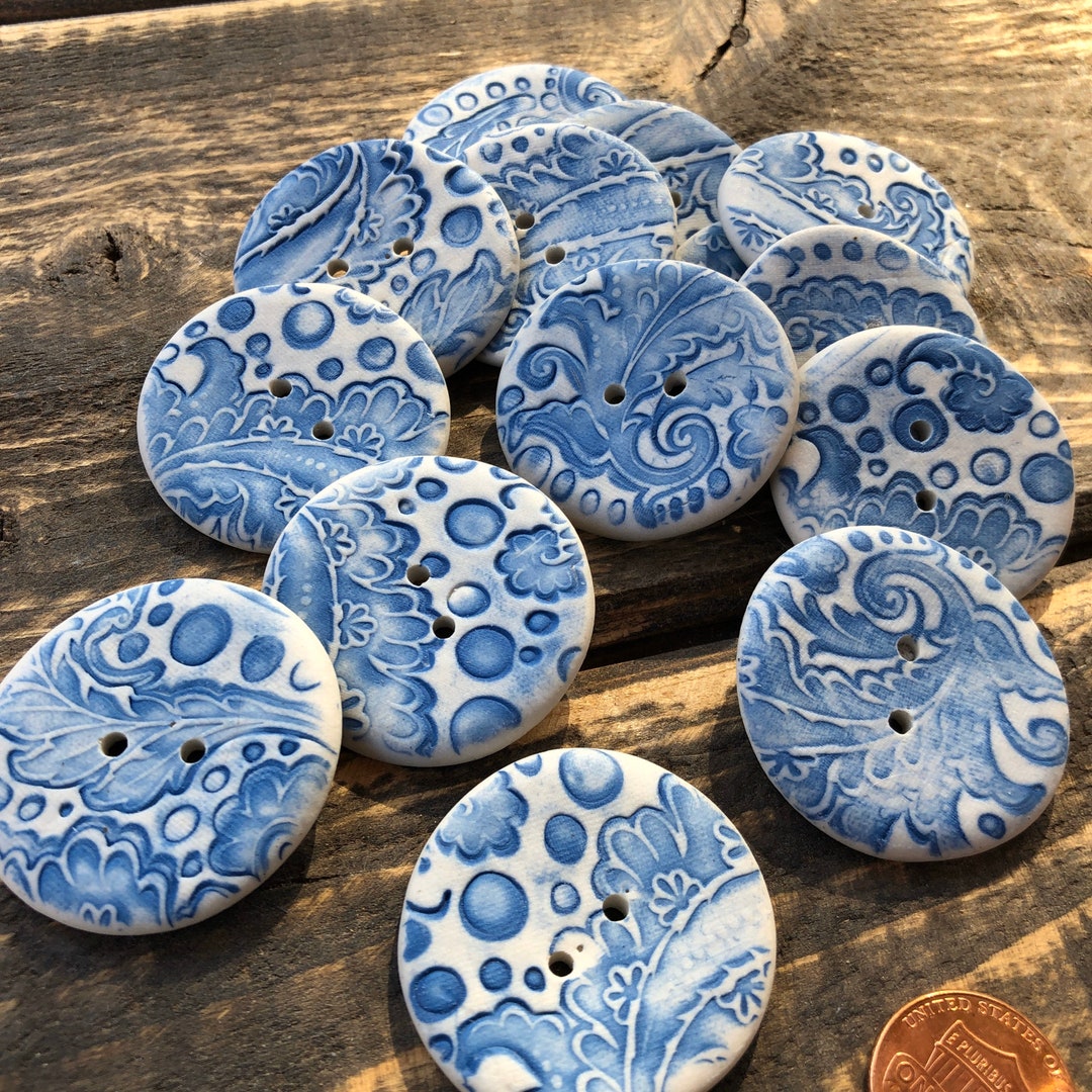Blue Delft Buttons-large Artisan Porcelain Button-blue Snd White ...