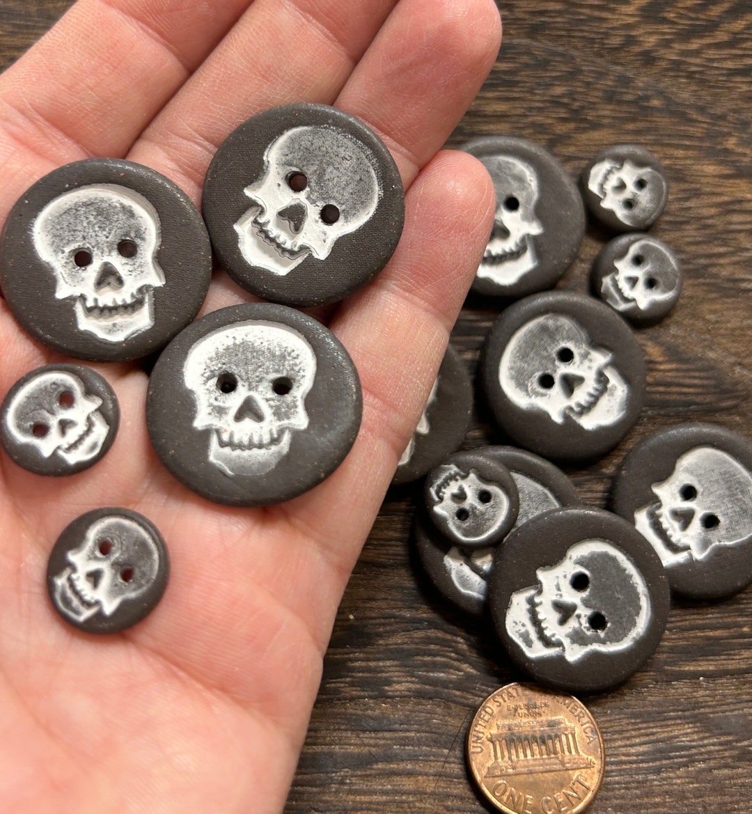 Black Skull Two-hole Buttons-artisan Buttons-skull Art-ceramic Button ...