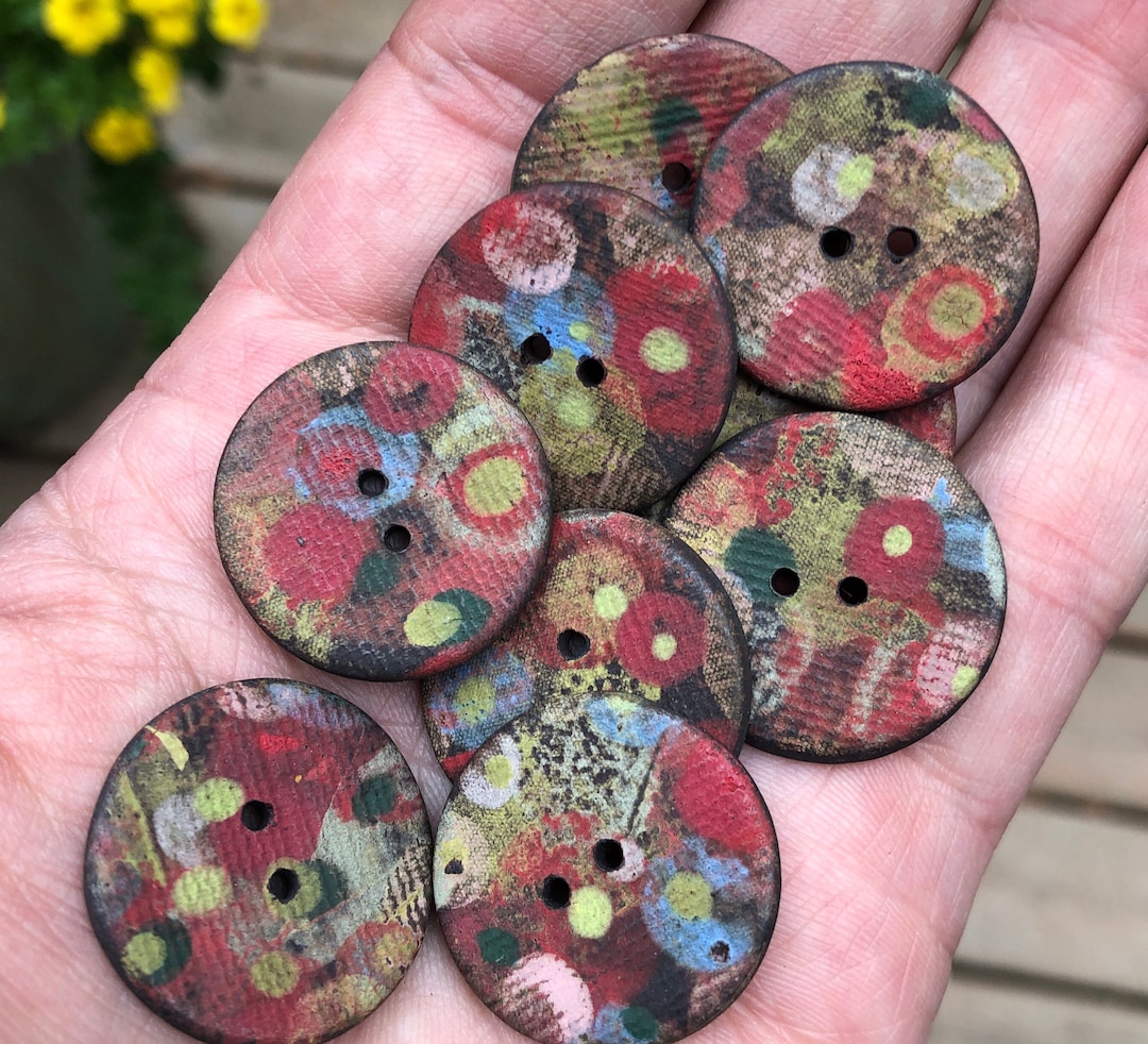 Rose Garden Buttons-red Buttons Hand Painted Button-artisan Button ...