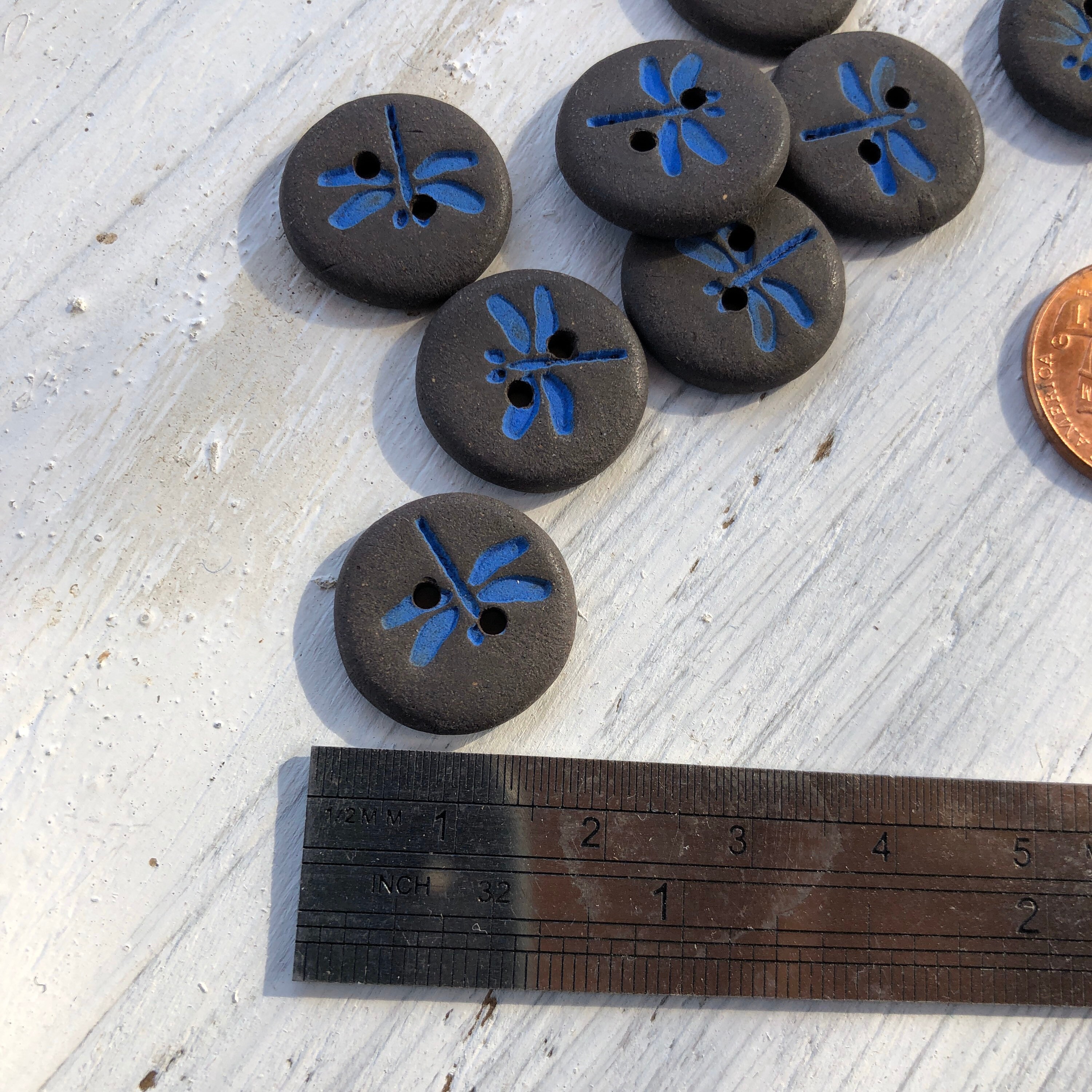 Set of 10 dragonfly handmade ceramic buttons-blue buttons-Artisan Hand ...