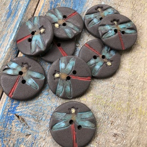 Dragonfly Artisan Buttons-hand-painted Dragonfly Buttons-pottery Button ...