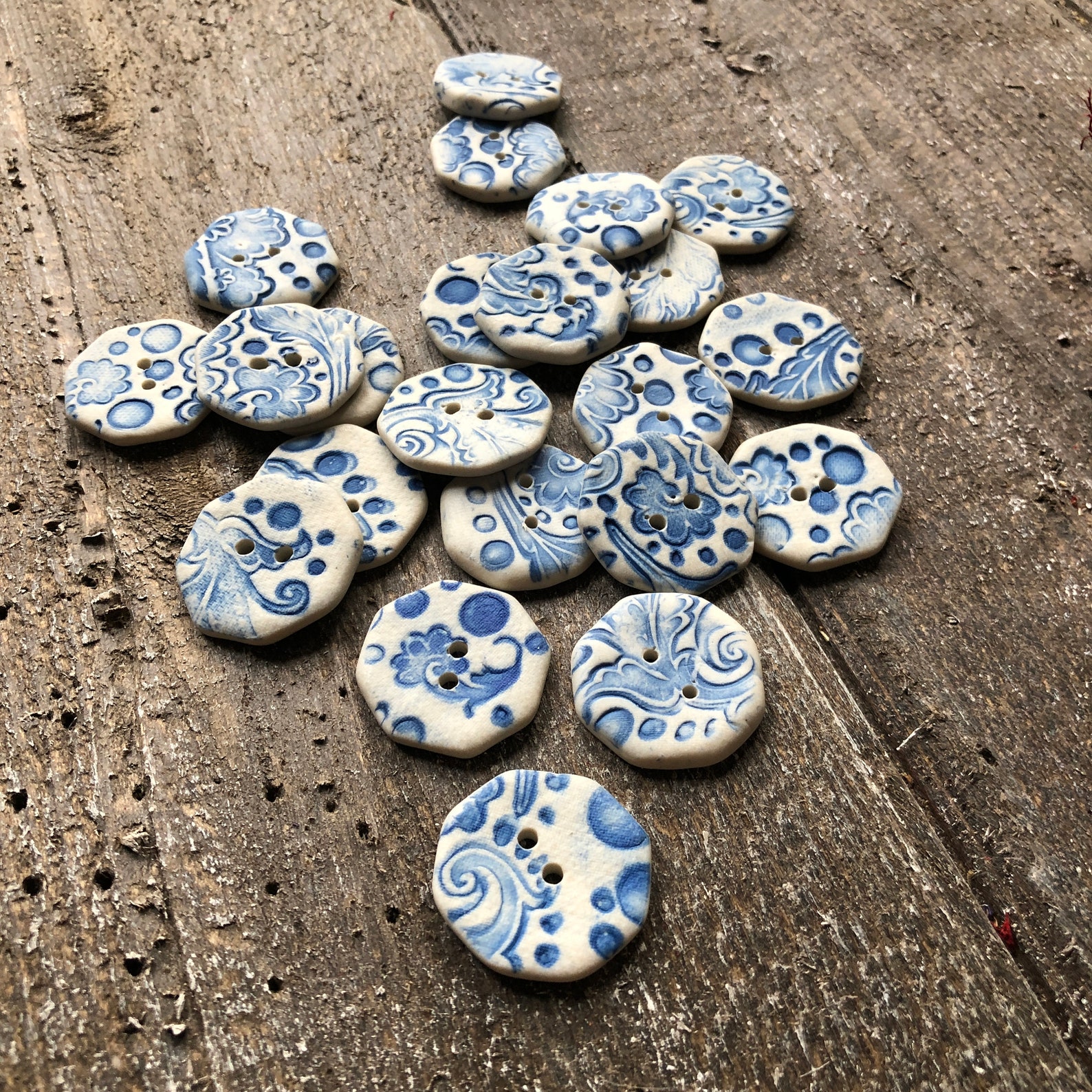 Delft Octagon Porcelain Buttons-delft Buttons-artisan Buttons-porcelain ...