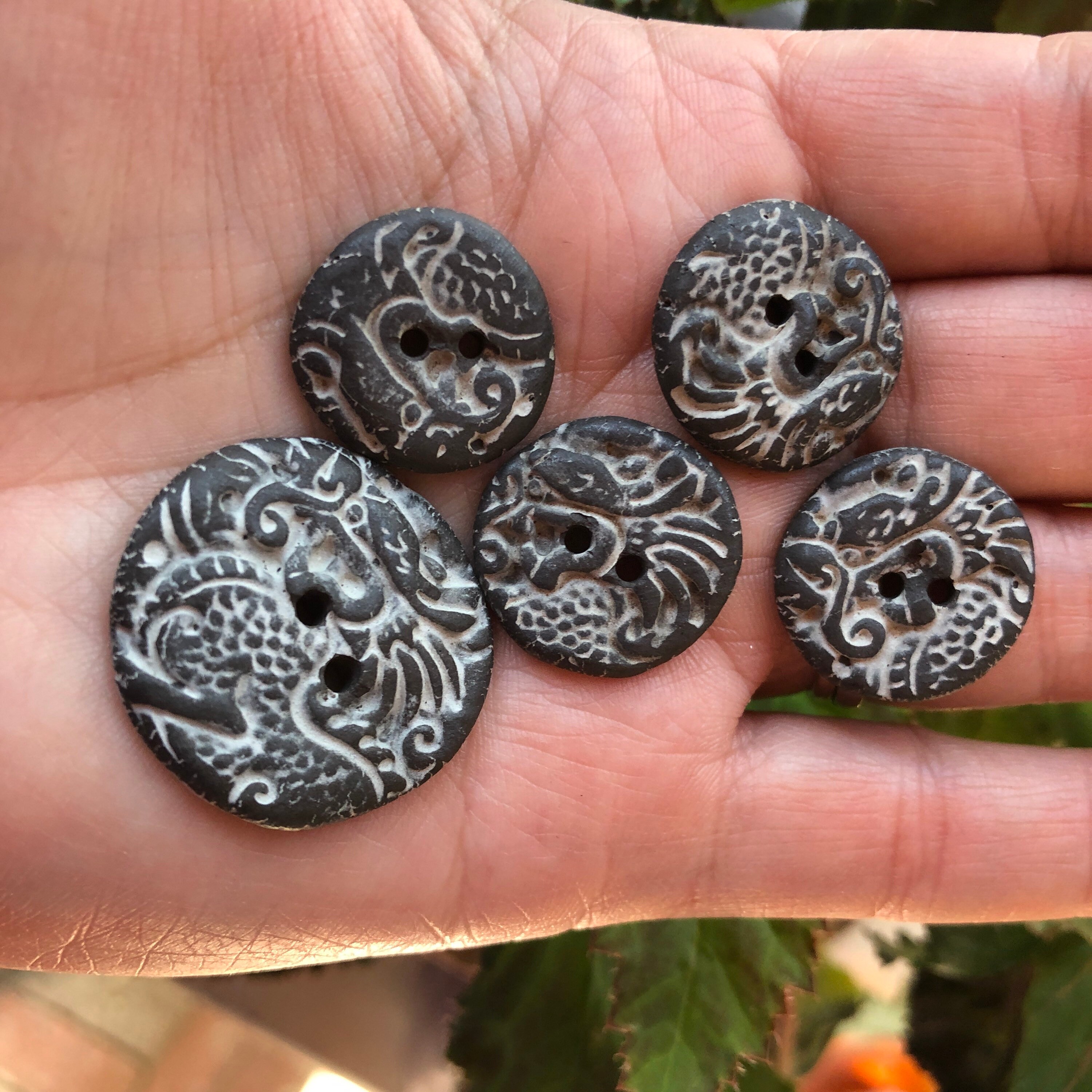 White Dragon Embossed Artisan Buttons-set of 5-Statement Buttons ...