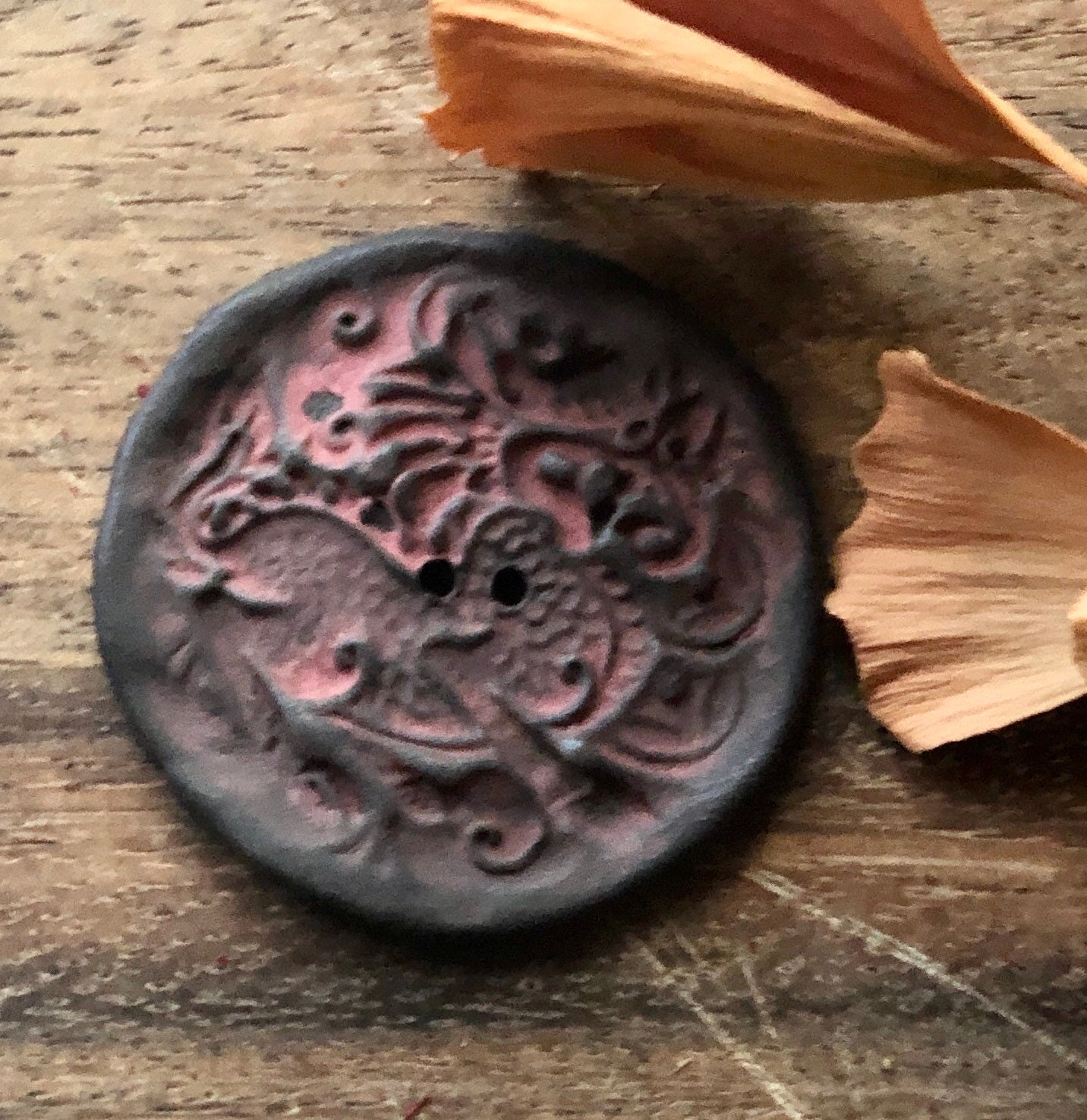 Red Dragon Button-Artisan ceramic button-handcrafted button-Dragon art ...