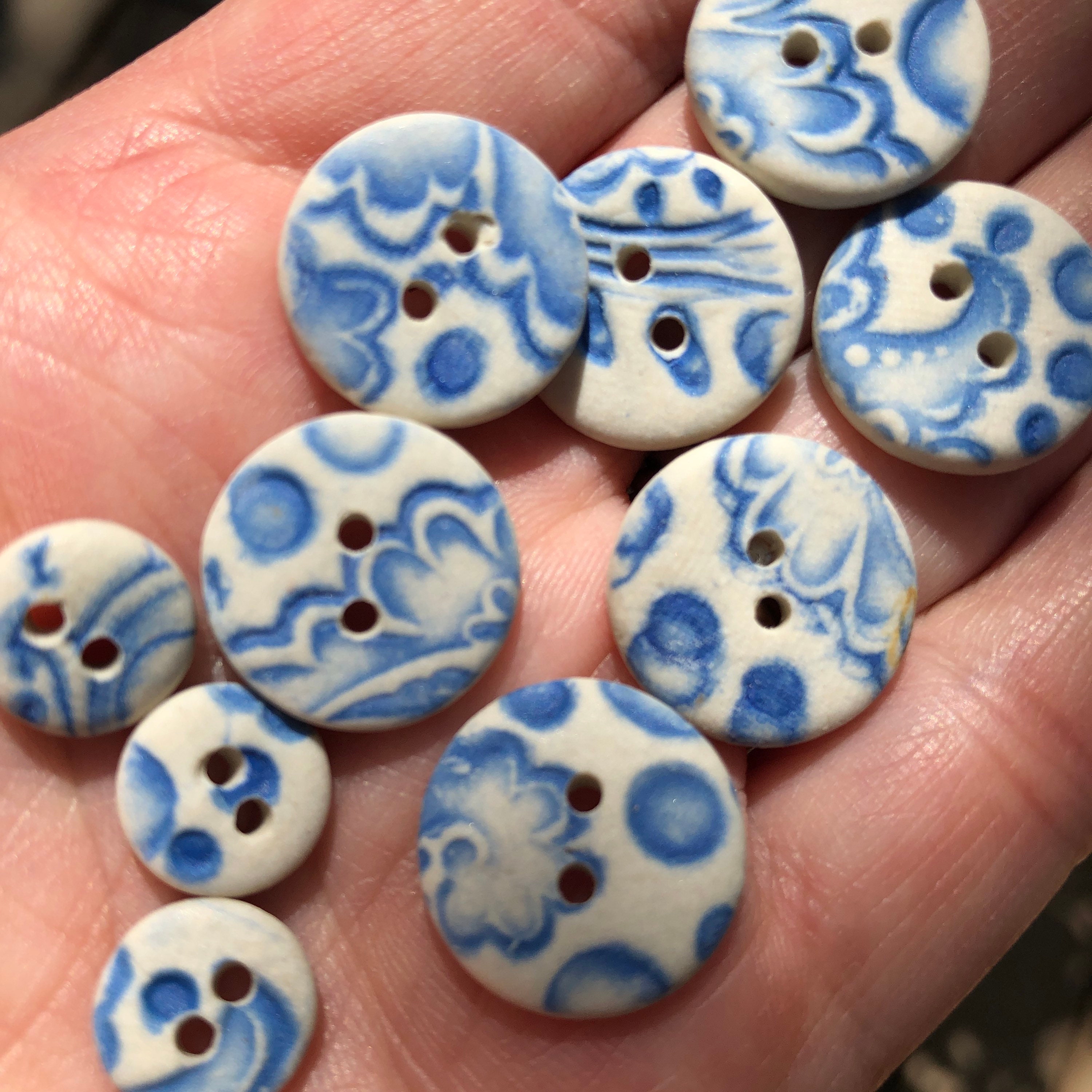 7 Delft Artisan Porcelain Buttons-sets of 7-two sizes-artisan buttons ...