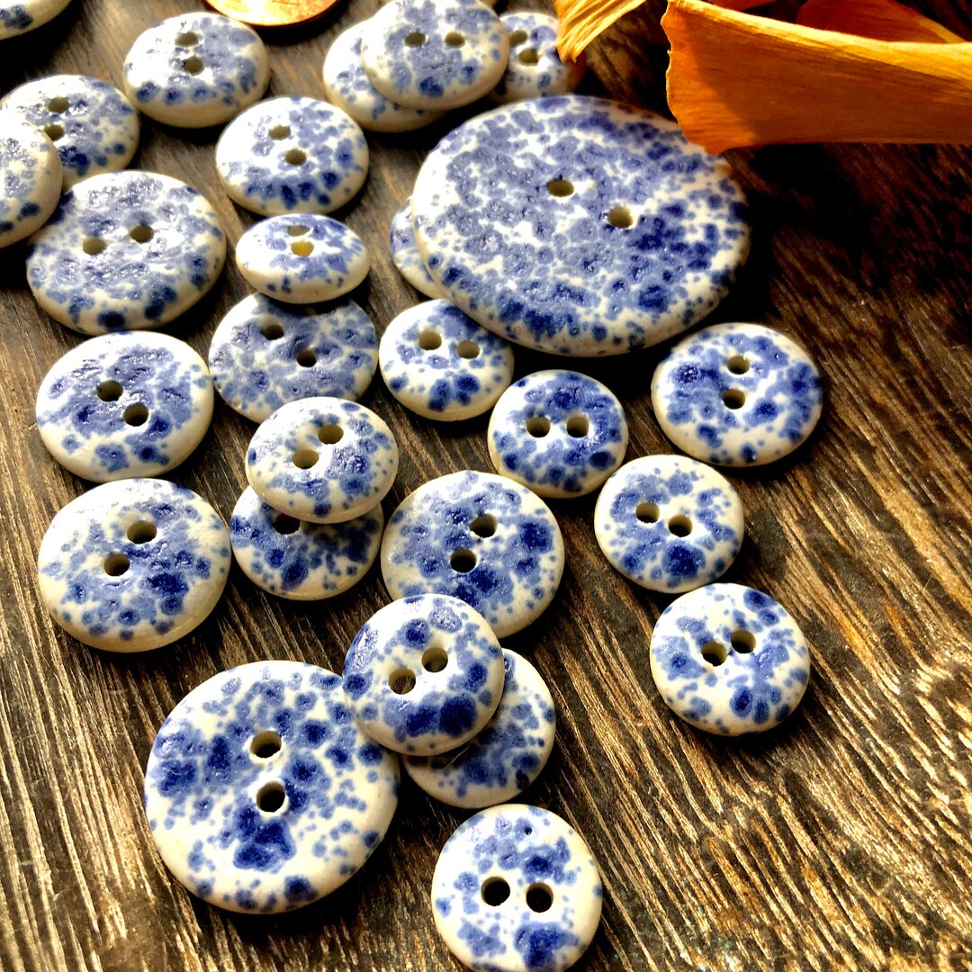 Charm Splatterware Buttons-handmade Porcelain Buttons-blue Spatterware ...