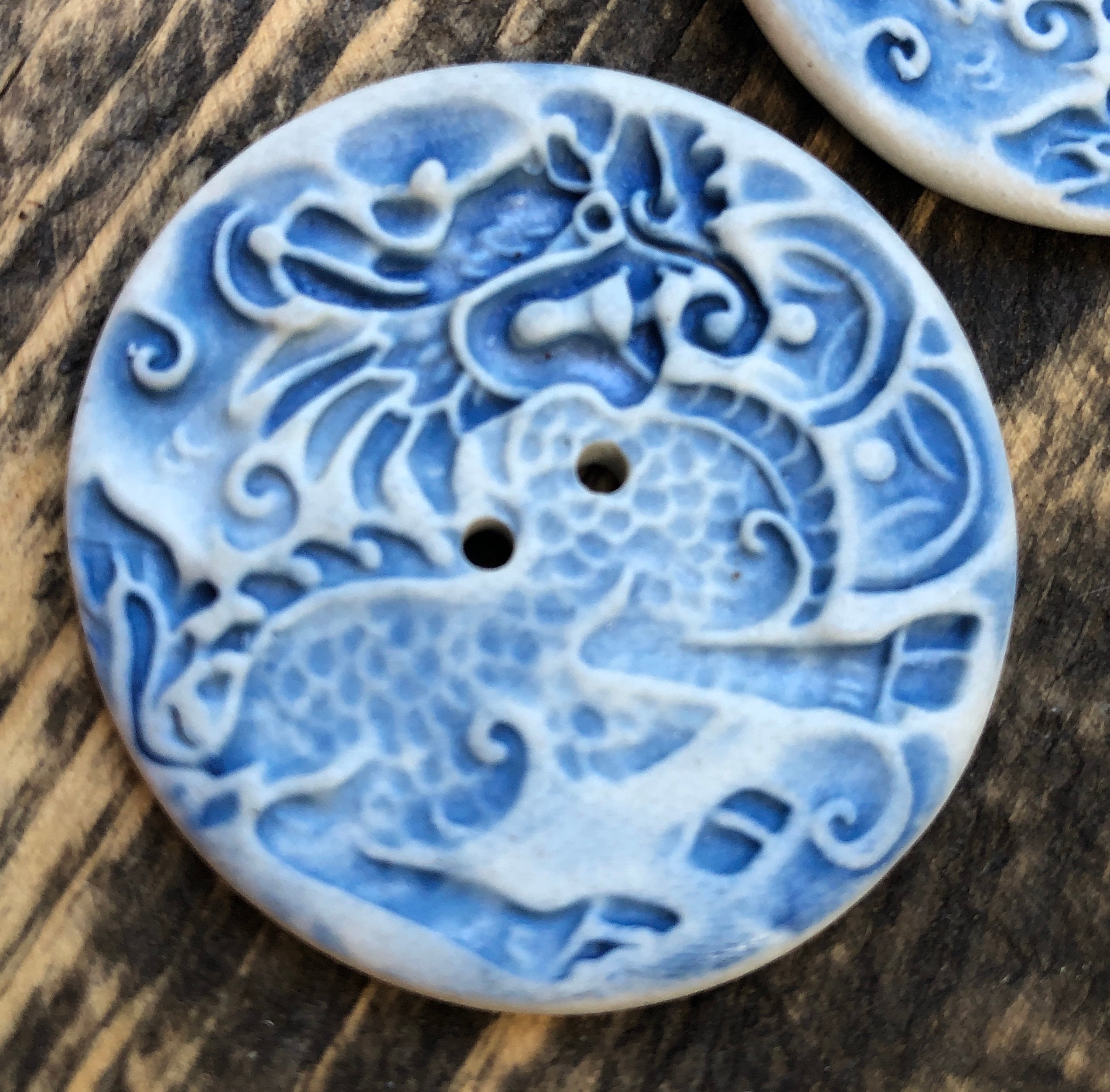 Porcelain Dragon Blue dragon-Artisan Button-Delft - Etsy 日本