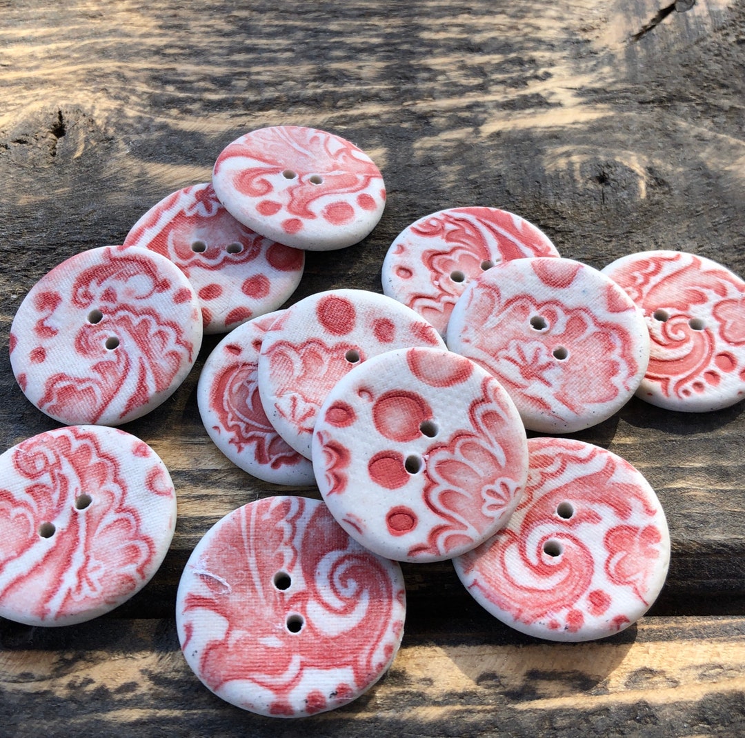 Red Delft Buttons-artisan Porcelain Button-red Button-handmade Button ...