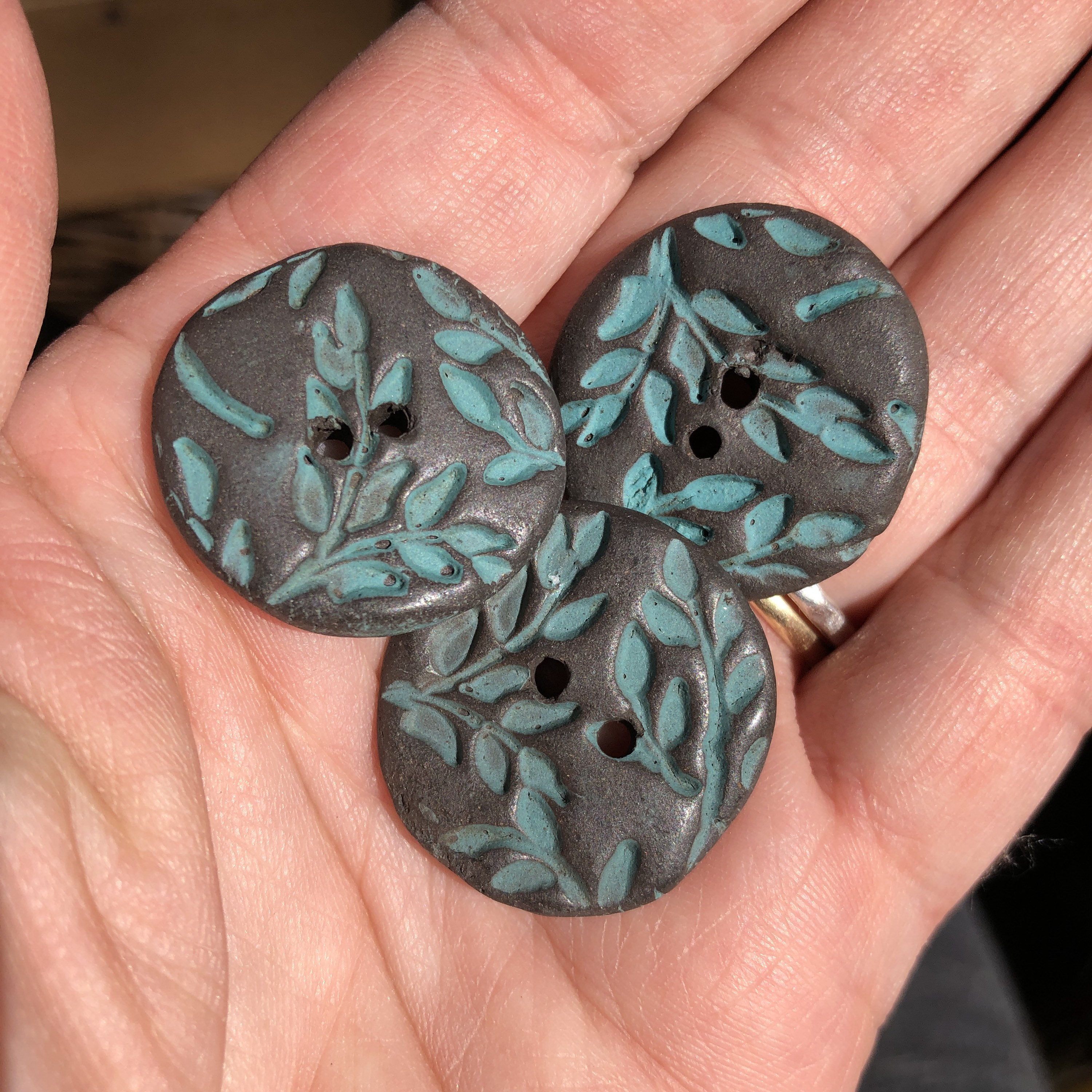 3 Vine Turquoise Buttons-Rustic Buttons-Hand painted button-Handmade ...