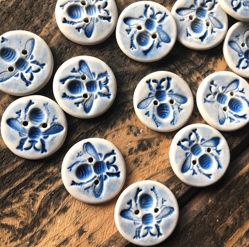 Delft Bee Porcelain Artisan Round Buttons-bee Buttons-buttons -handmade ...