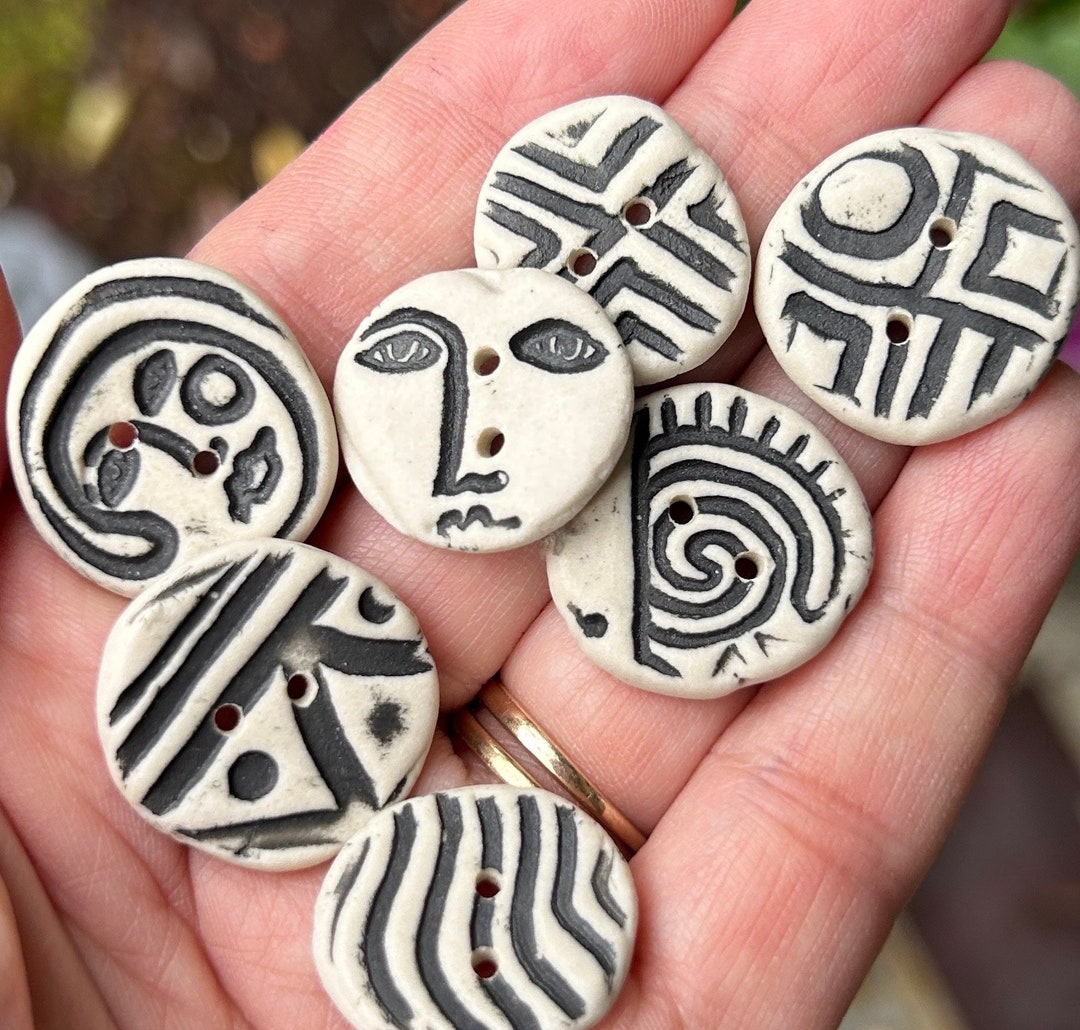 Artisan Hand Made Buttons-porcelain Buttons Button-funky Button-white ...