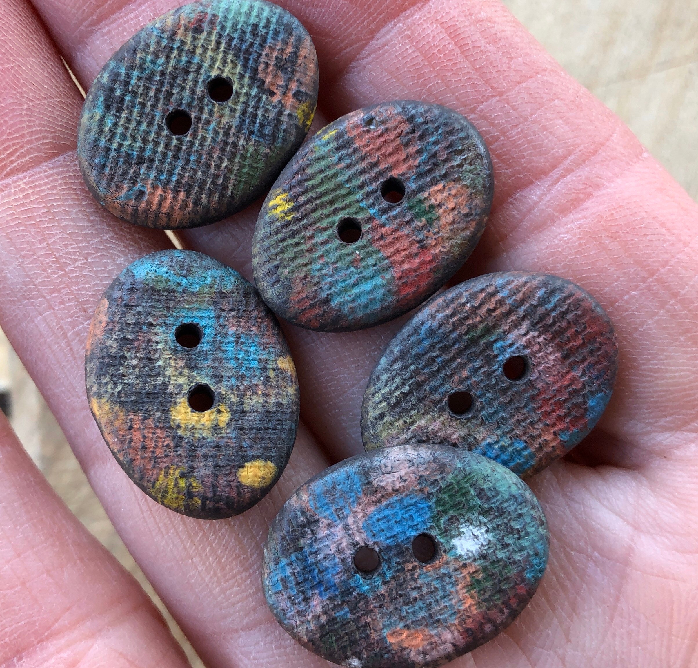 Set of 5-Oval Artisan Handpainted Buttons-Ceramic Buttons-Artisan ...