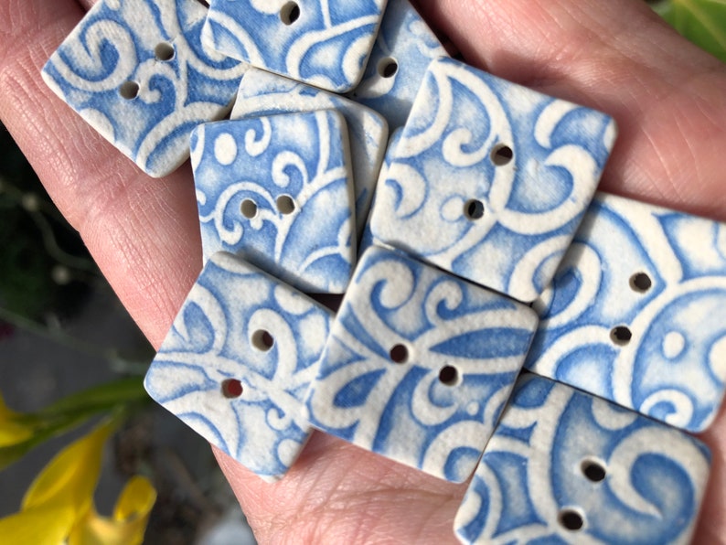 Wedge Square Artisan Porcelain Buttons-handmade Buttons-delft Buttons ...