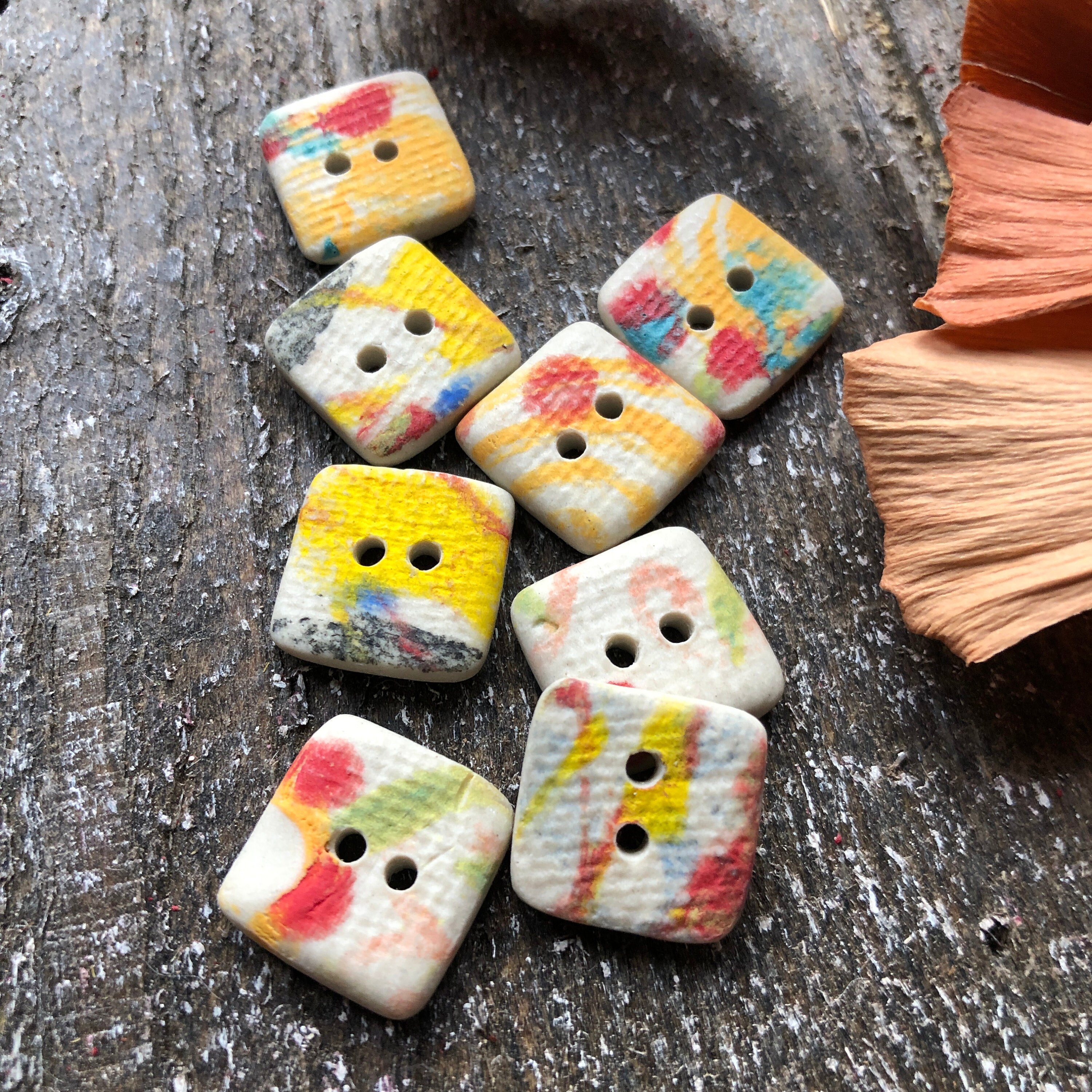 Set of 8 Joy Hand-painted Porcelain Buttons-Handmade button-Multicolour ...