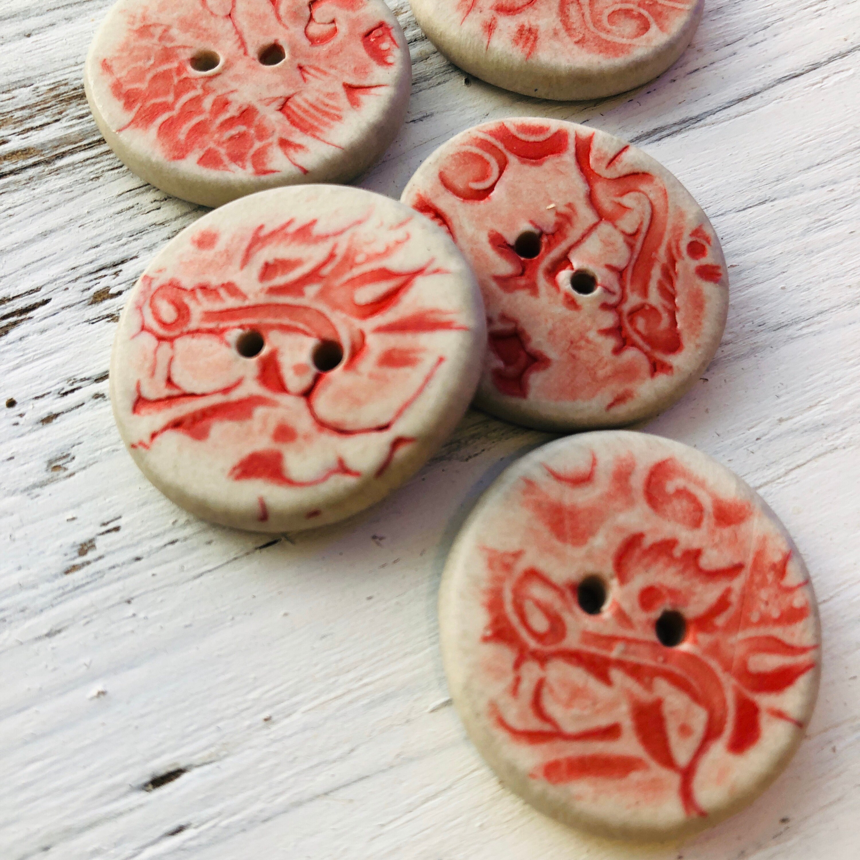Red Dragon 5 Artisan Porcelain buttons-handmade buttons-dragon button ...