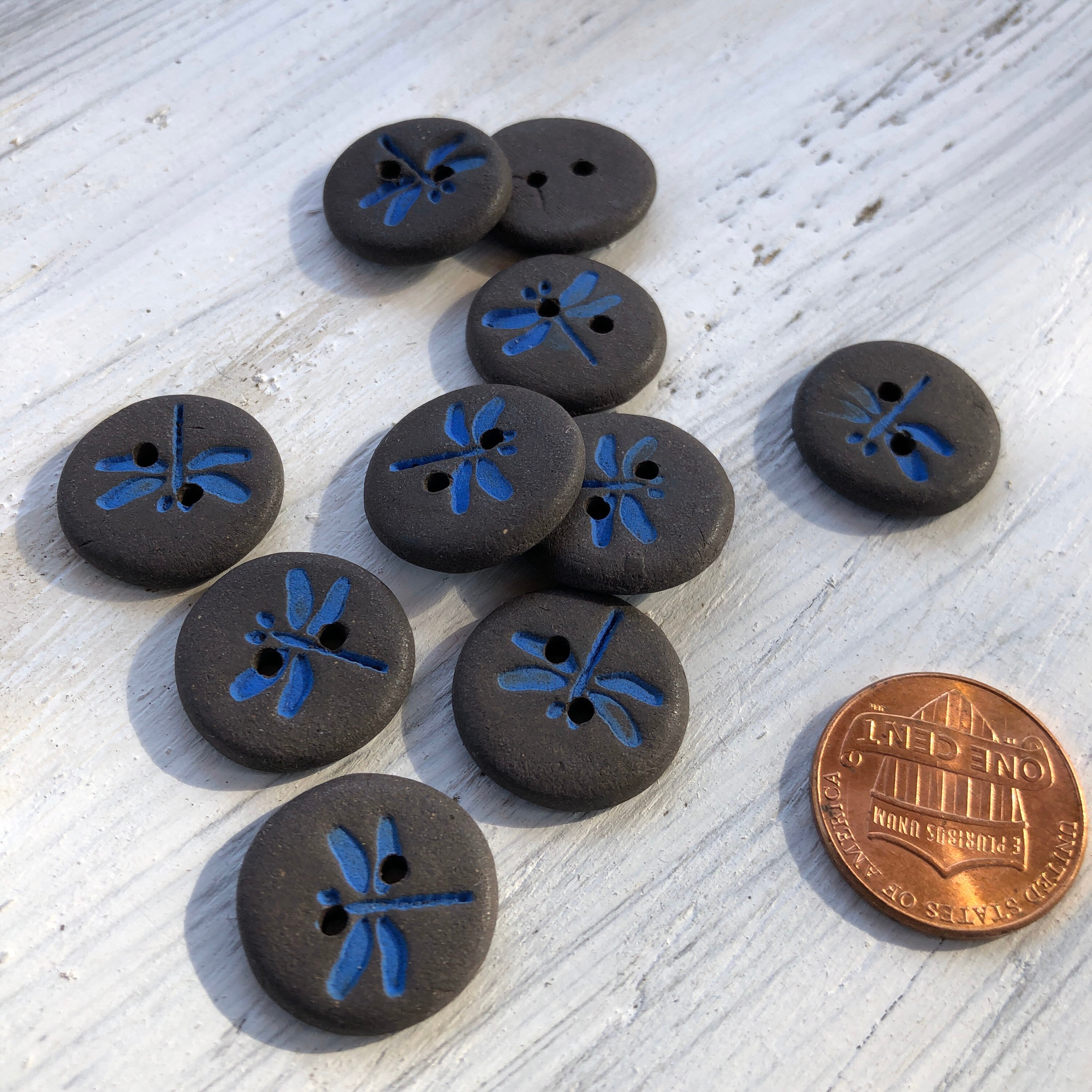 Set of 10 dragonfly handmade ceramic buttons-blue buttons-Artisan Hand ...
