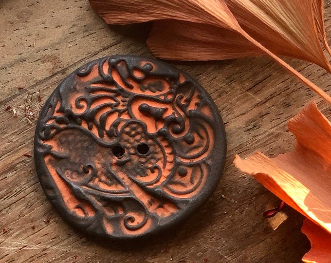 Fiery Orange Dragon Button-artisan Button-ceramic Button-dragon Art ...