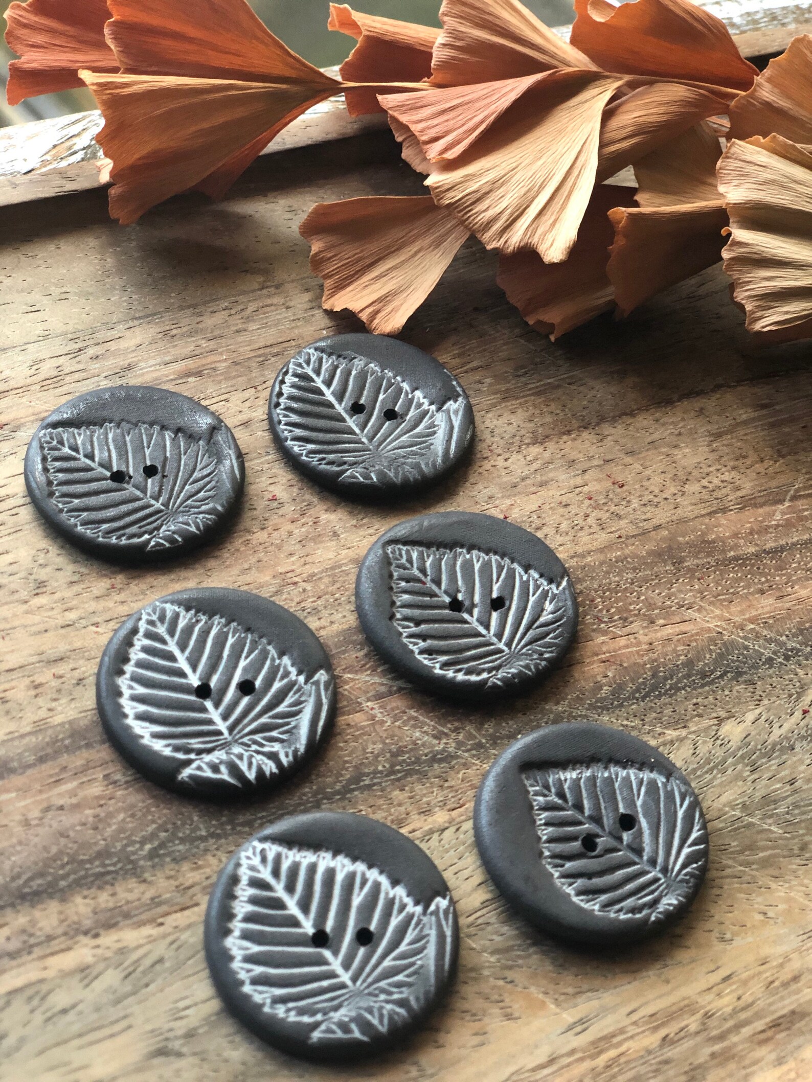 Leaf Noir-artisan Buttons-pottery Buttons-black Ceramic Button Knitting ...