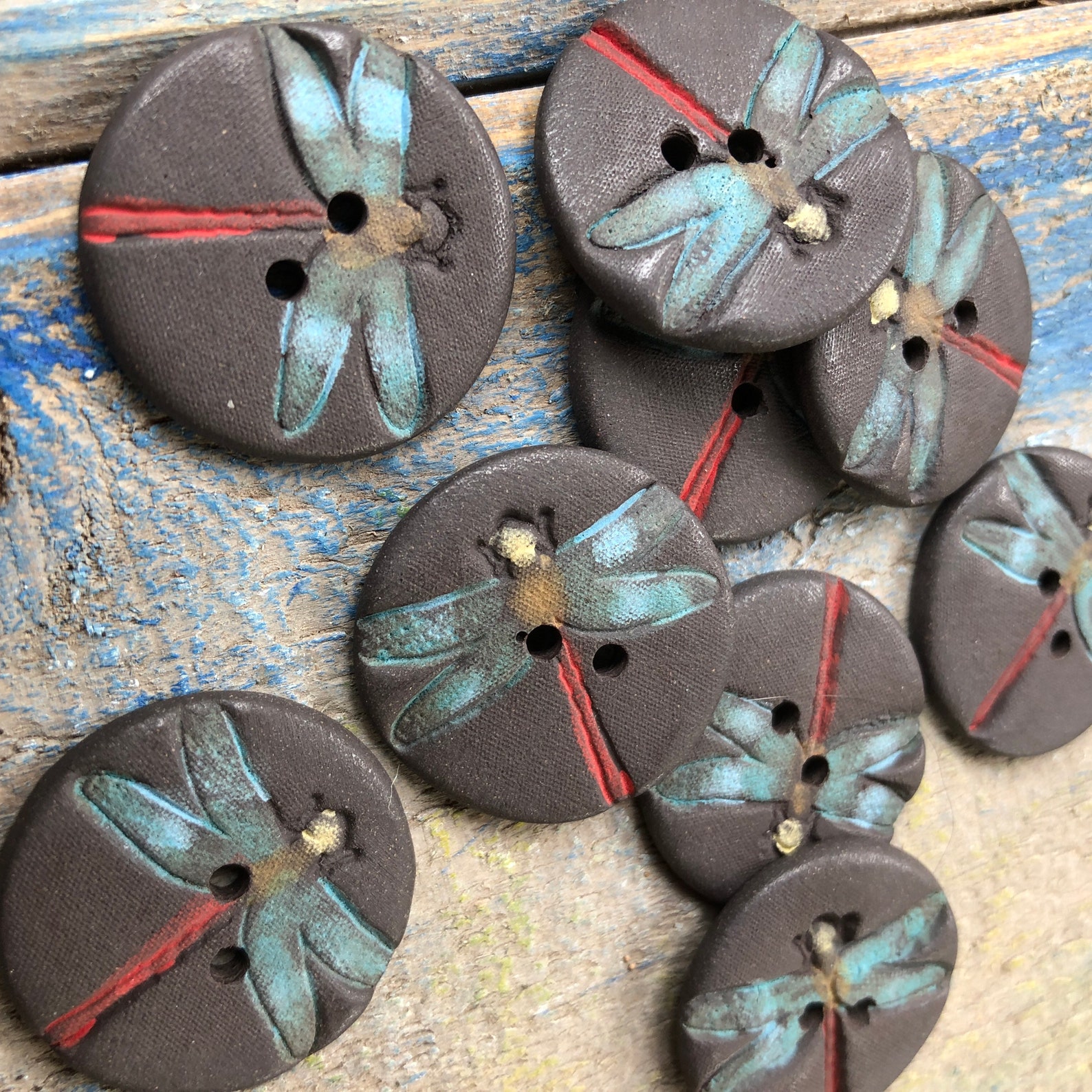 Dragonfly Artisan Buttons-hand-painted Dragonfly - Etsy