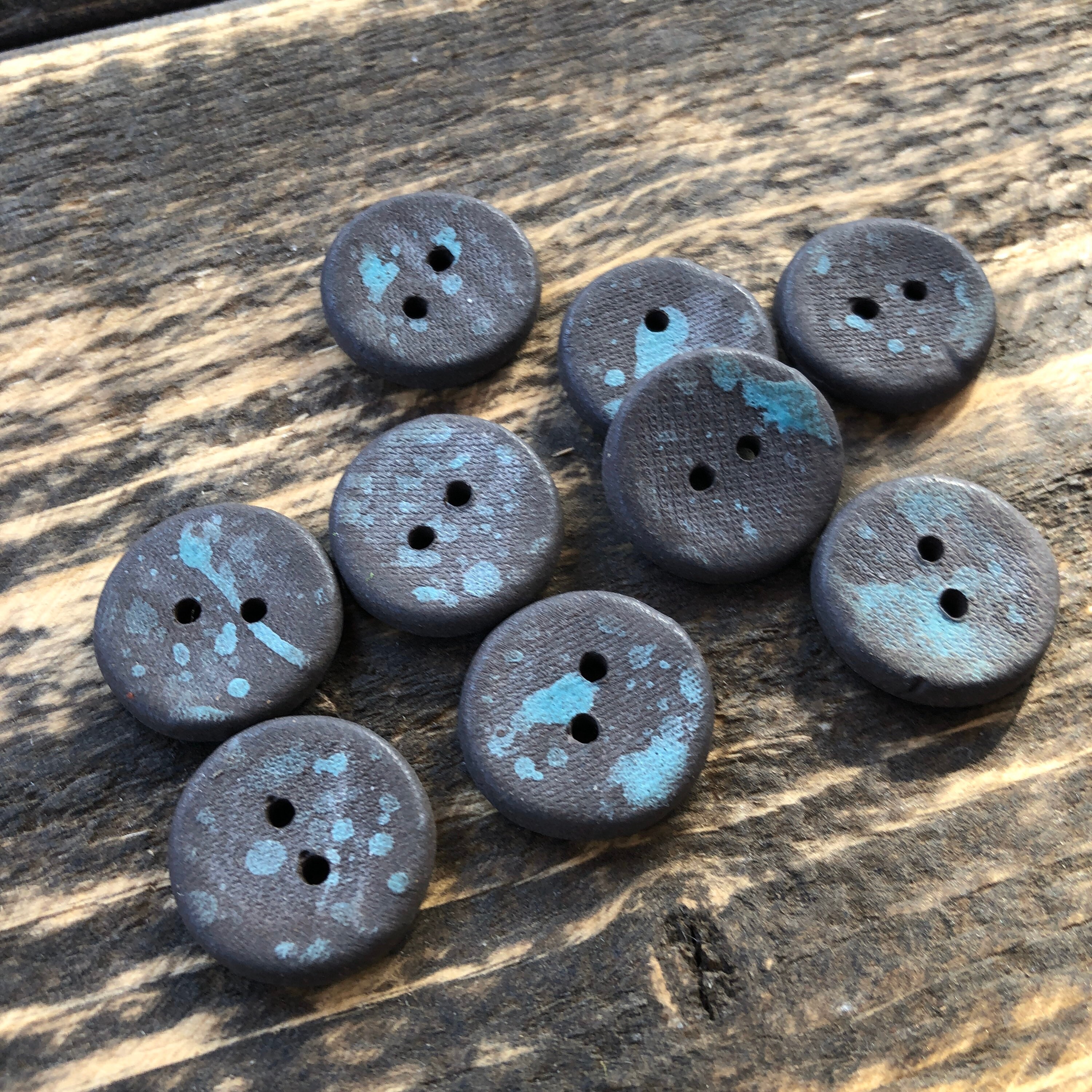 Set of 8 Black Ceramic with Turquoise Handpainted pottery buttons-hand ...