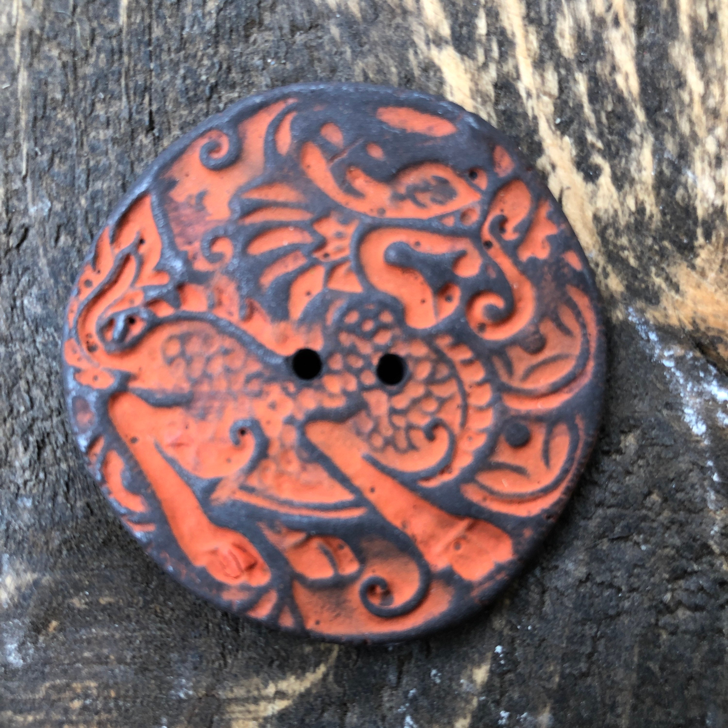 Fiery Orange Dragon Button-Artisan Button-embossed dragon-ceramic ...