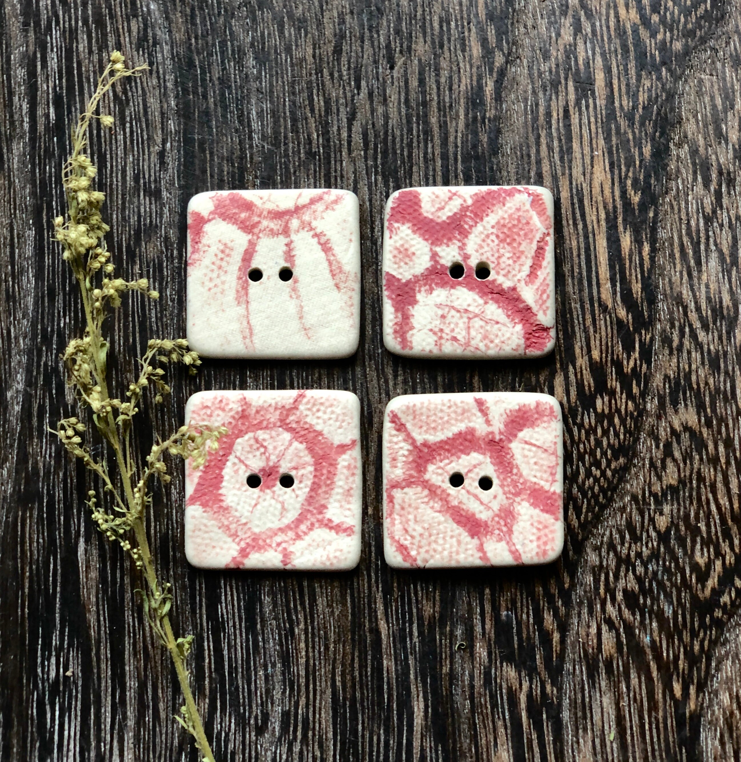 Set of 4 Cerise Porcelain Buttons-Artisan Buttons-Cherry button-lace ...