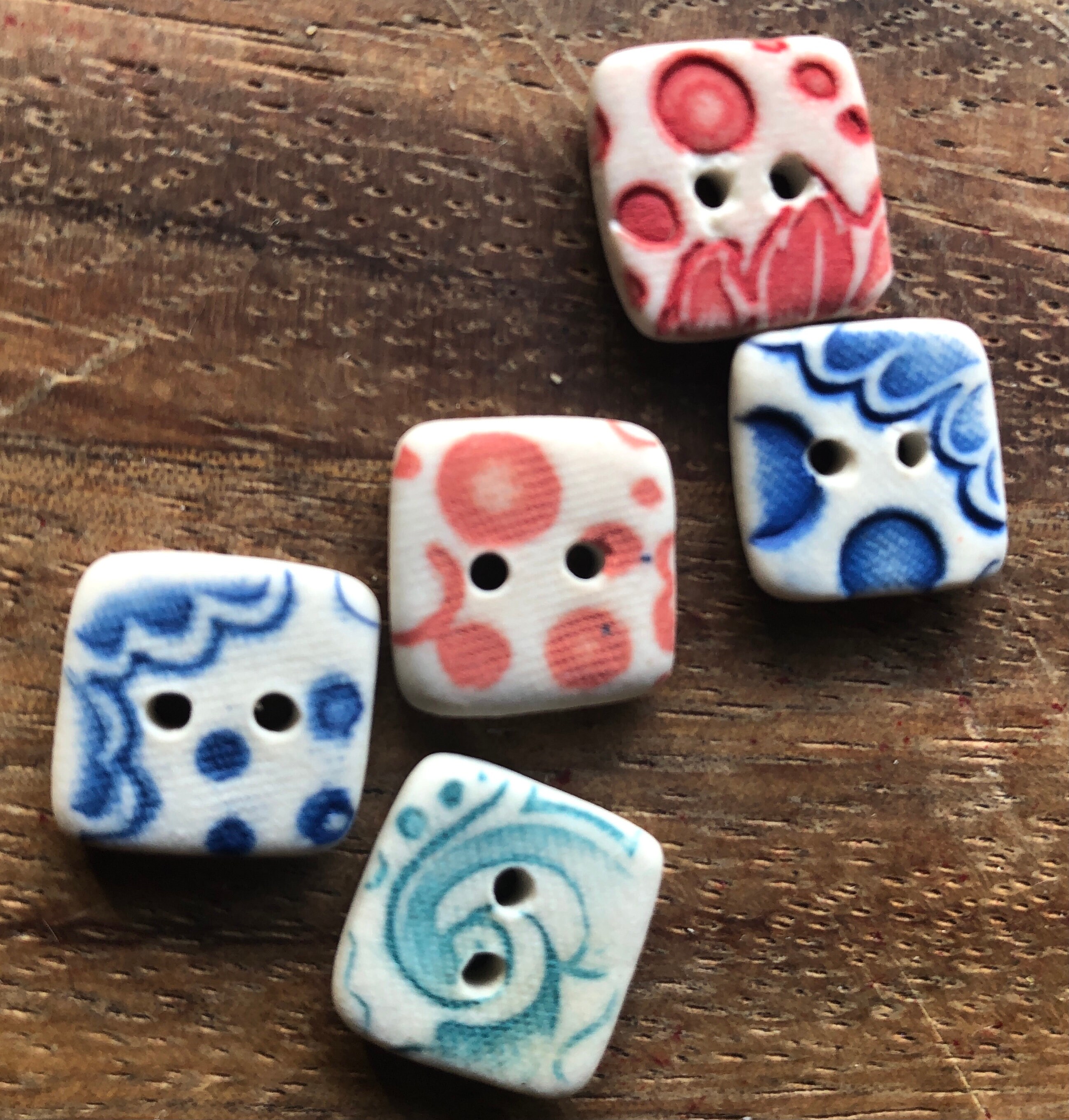 5 Delft Porcelain Square Buttons-Artisan Handmade buttons multicolor ...