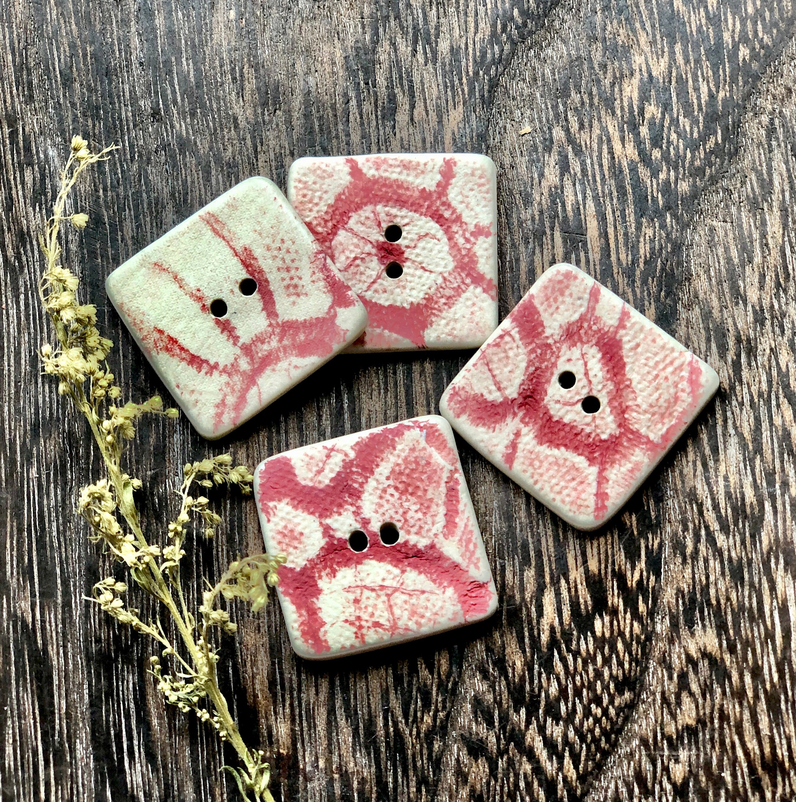 Set of 4 Cerise Porcelain Buttons-Artisan Buttons-Cherry button-lace ...