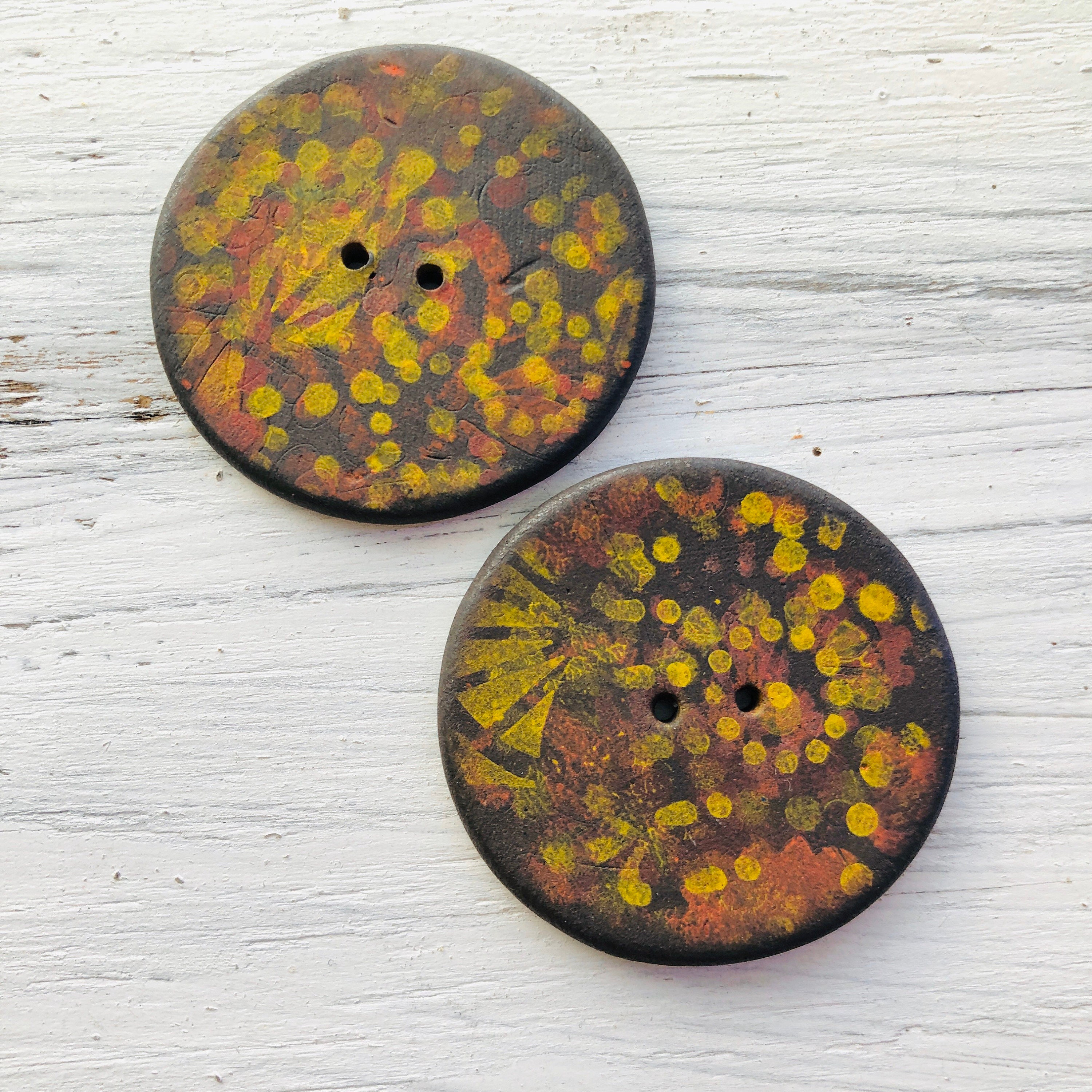 Artisan 2 Large buttons statement button yellow gold button-HandPainted ...