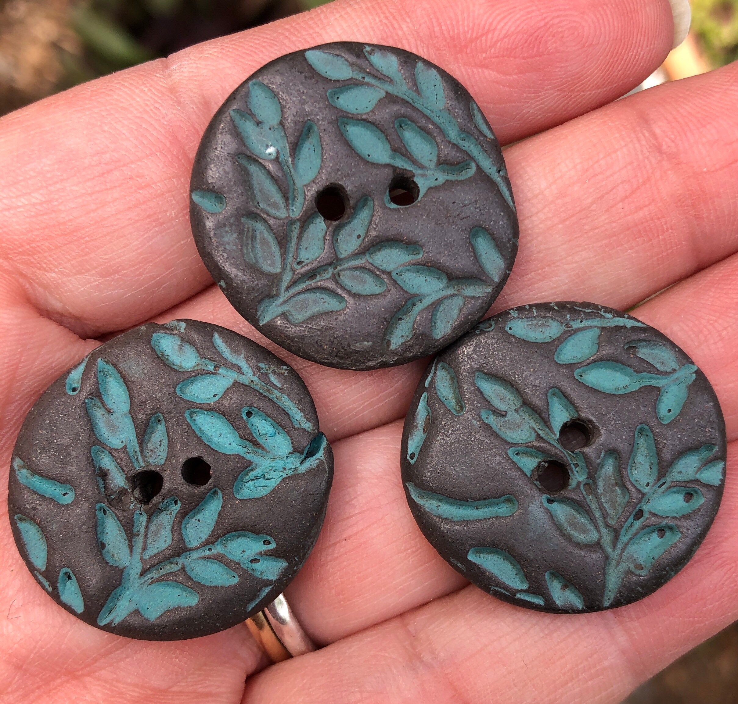 3 Vine Turquoise Buttons-Rustic Buttons-Hand painted button-Handmade ...