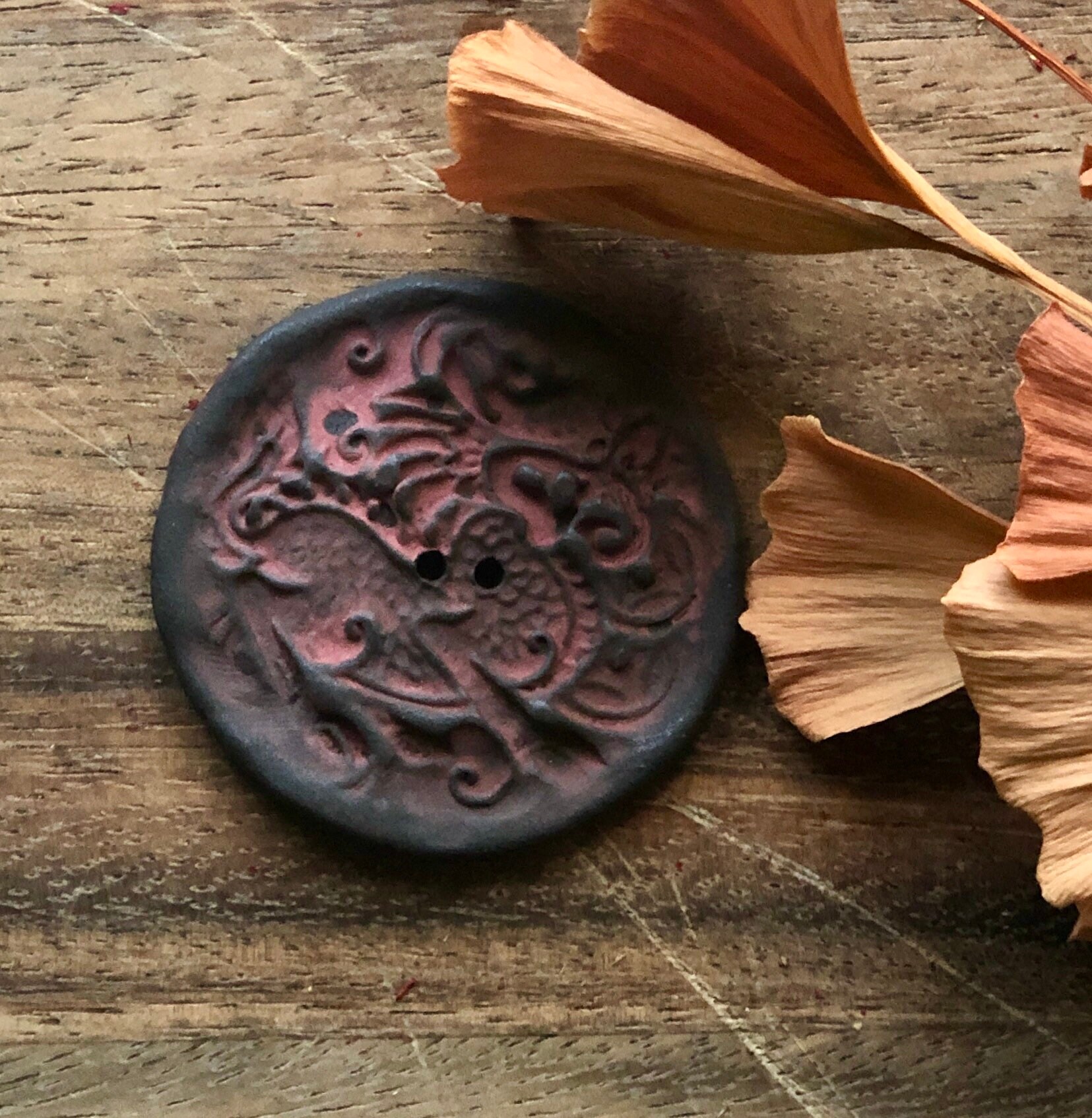 Red Dragon Button-Artisan ceramic button-handcrafted button-Dragon art ...