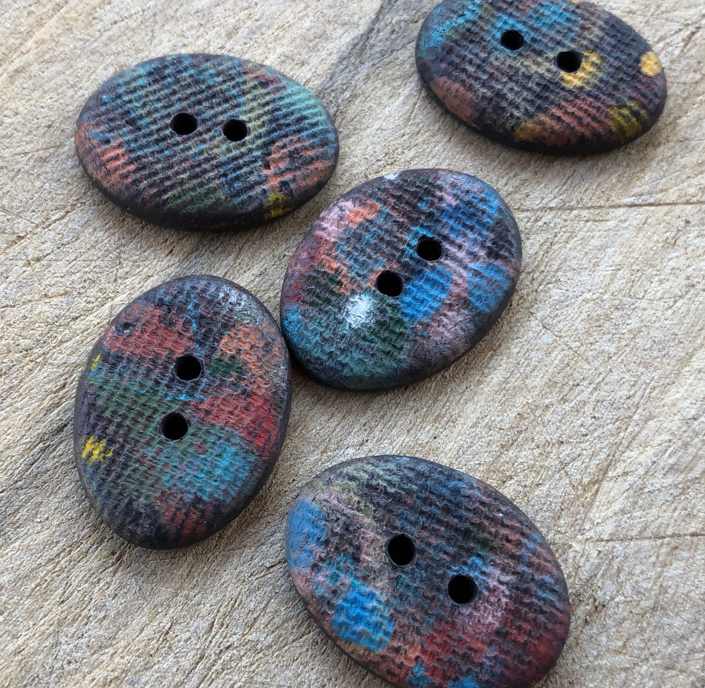 Set of 5-Oval Artisan Handpainted Buttons-Ceramic Buttons-Artisan ...