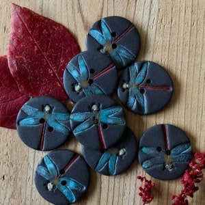 Dragonfly Artisan Buttons-hand-painted Dragonfly Buttons-pottery Button ...