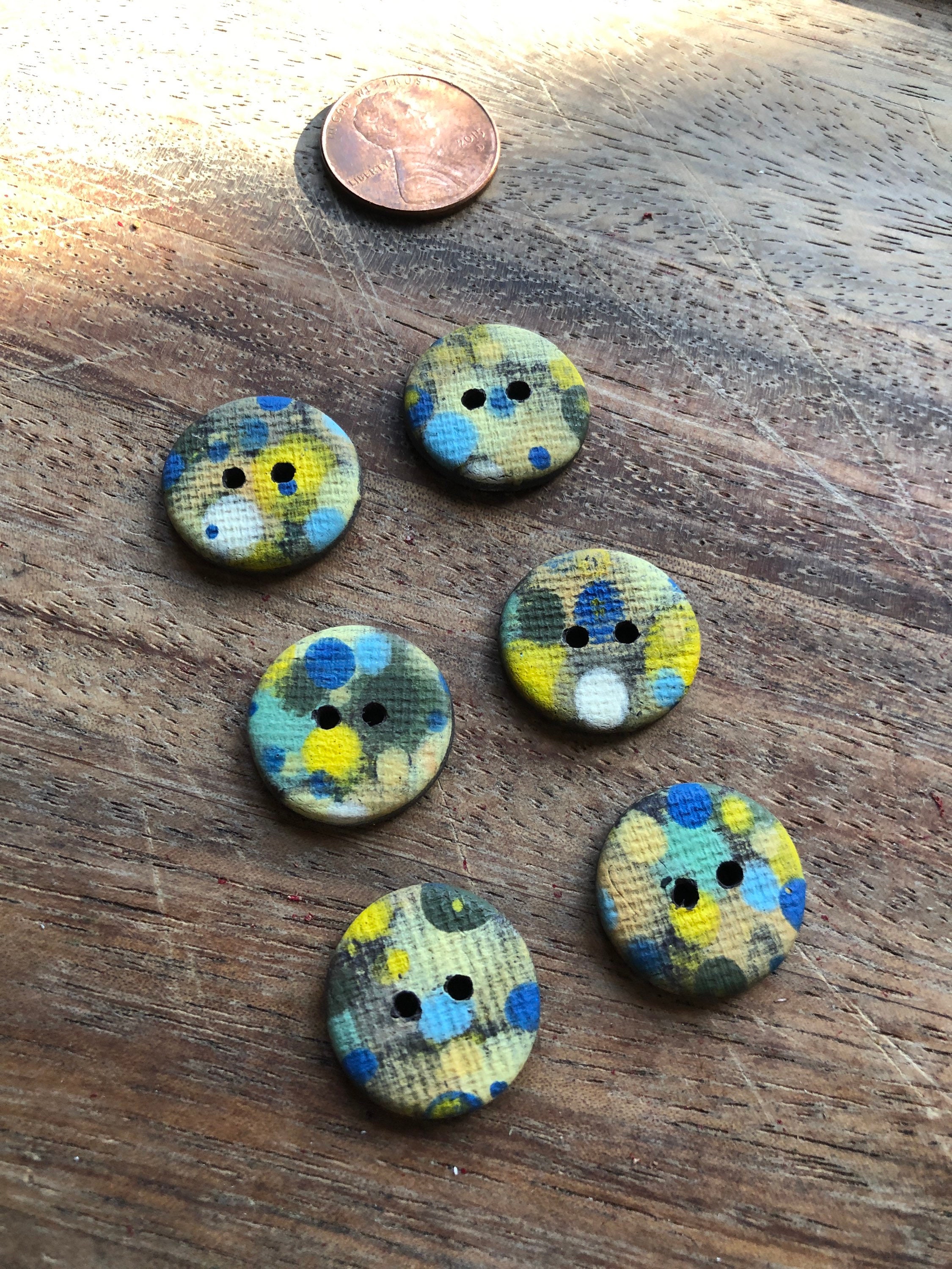 6 Sunshine in the Garden Handpainted Buttons-handmade buttons-yellow ...