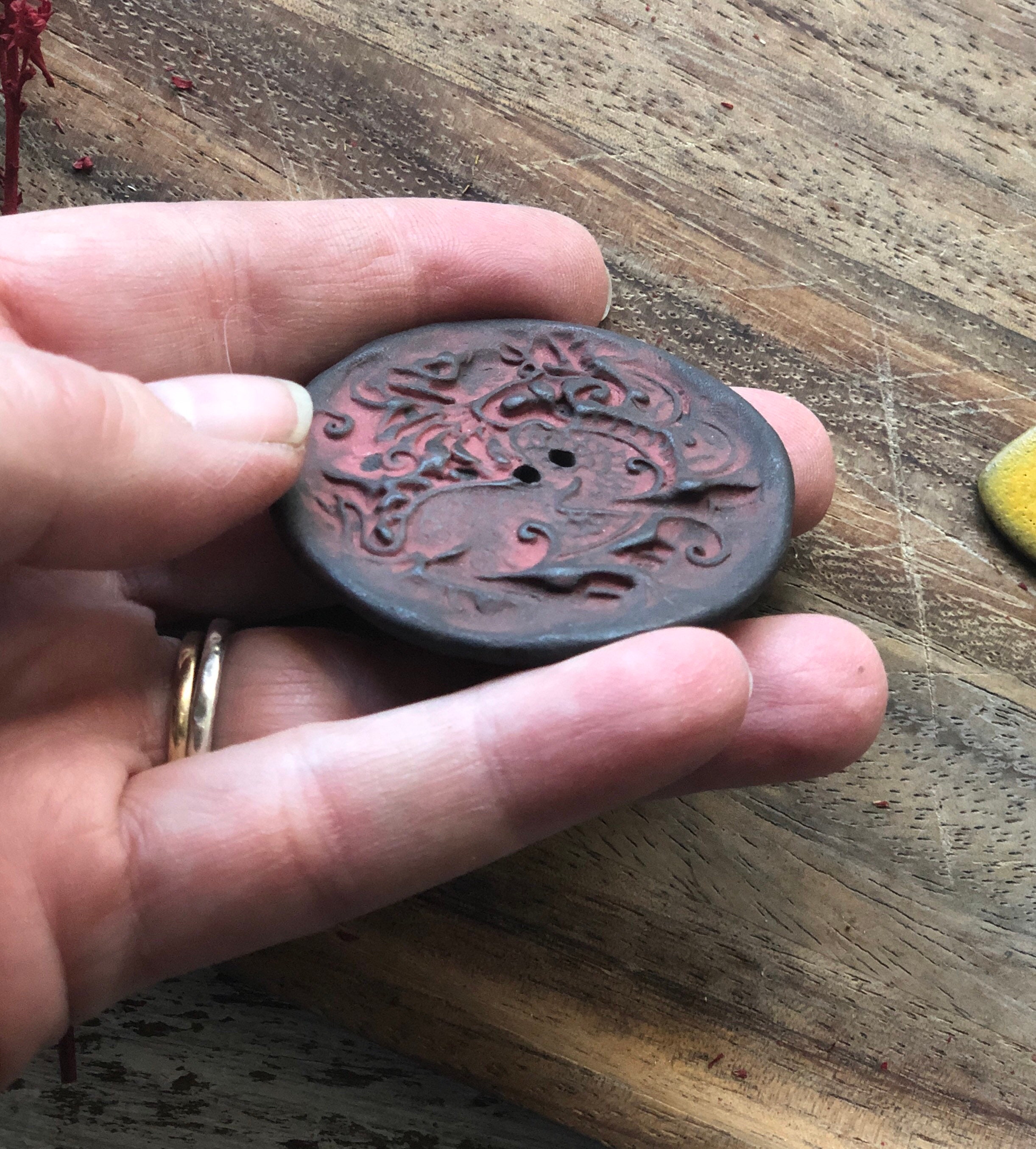 Red Dragon Button-Artisan ceramic button-handcrafted button-Dragon art ...