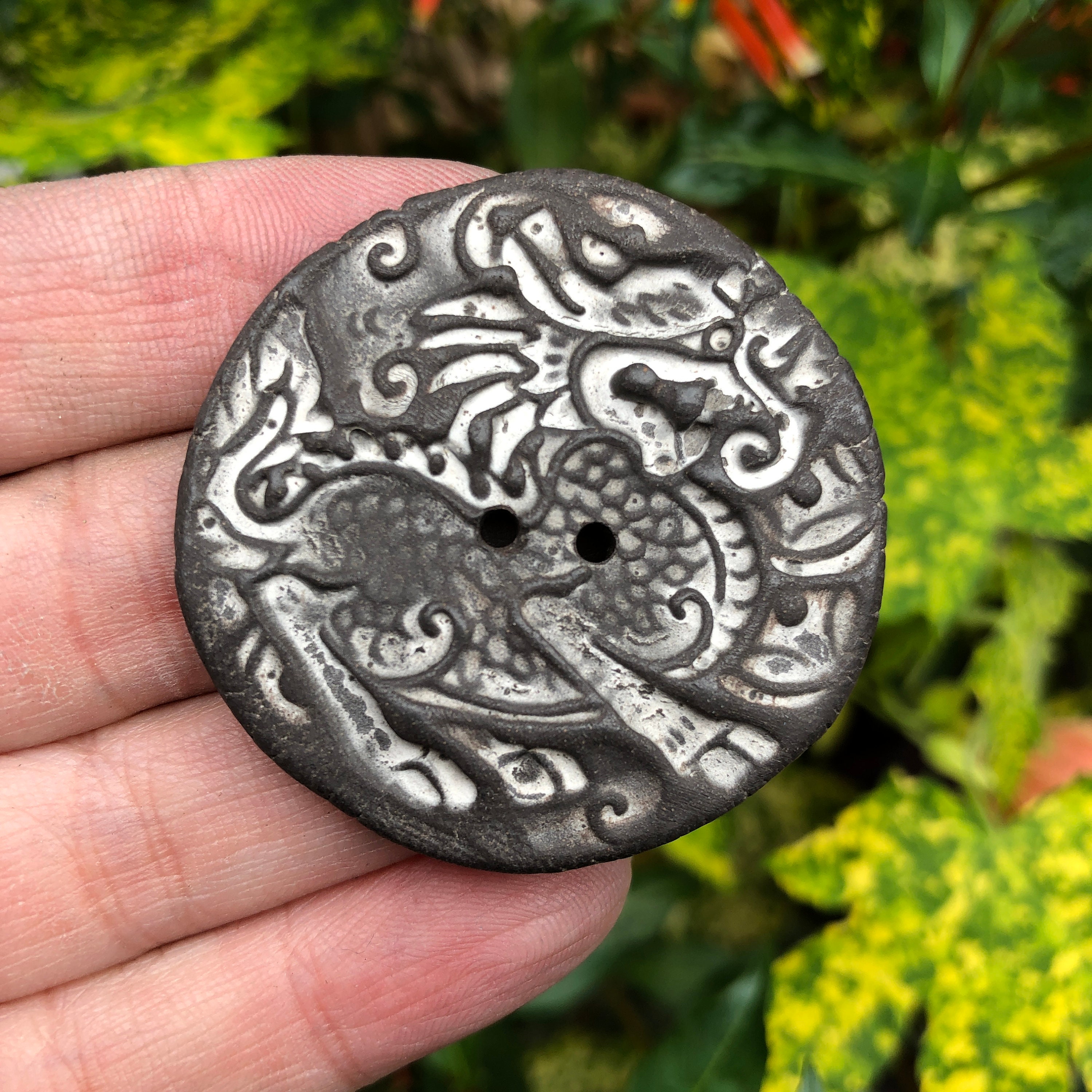 White Dragon Black Ceramic Button-Artisan Button-Dragon Button ...